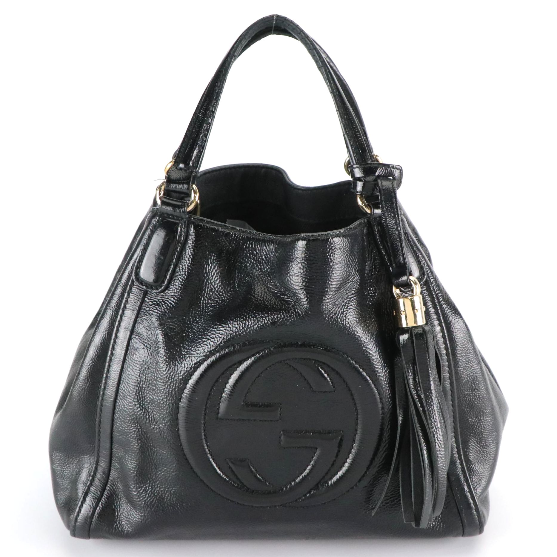 Gucci Soho Interlocking GG Logo Black Patent Leather Two-Way Shoulder ...