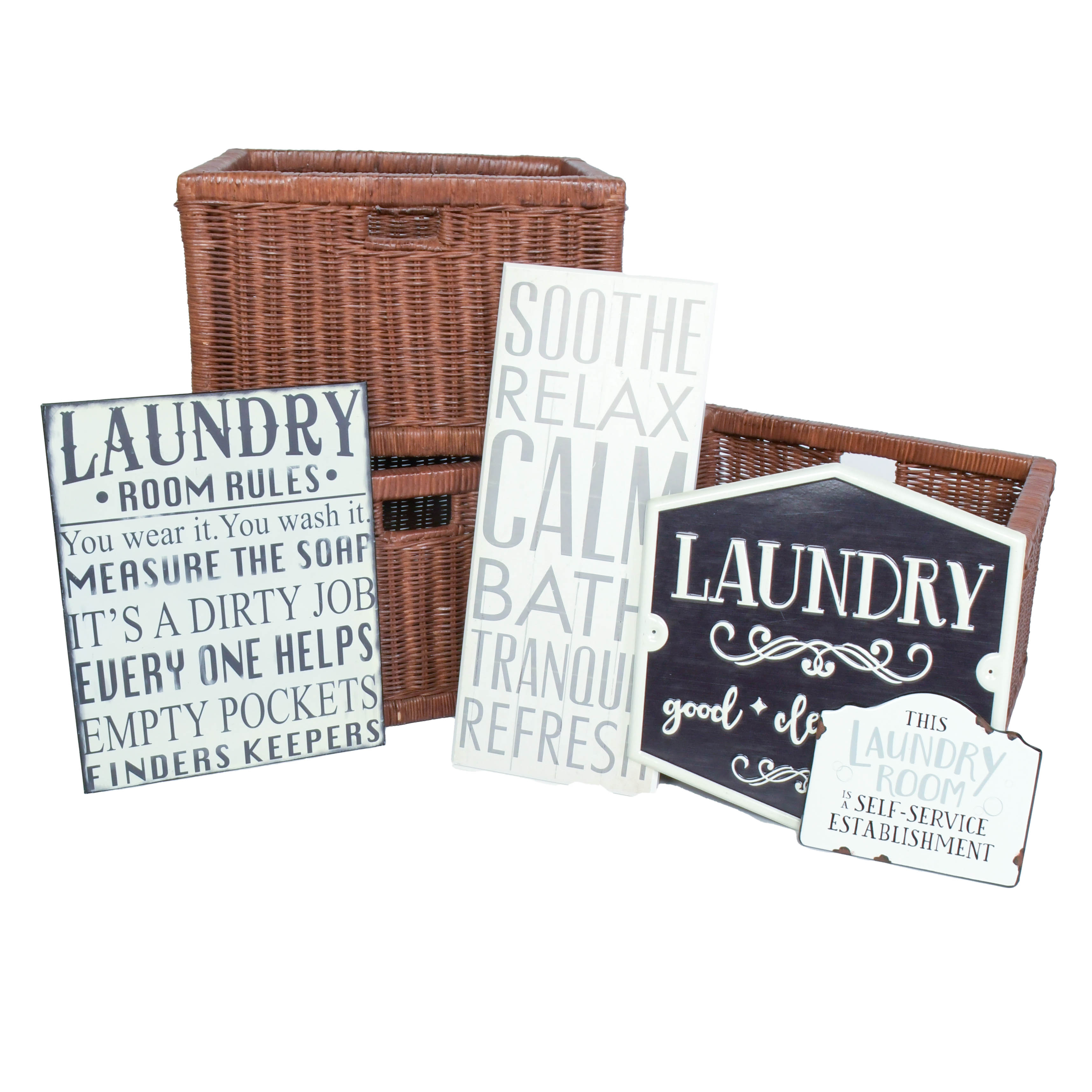 Storage Baskets with Inspirational Laundry and Bathroom Signs | EBTH