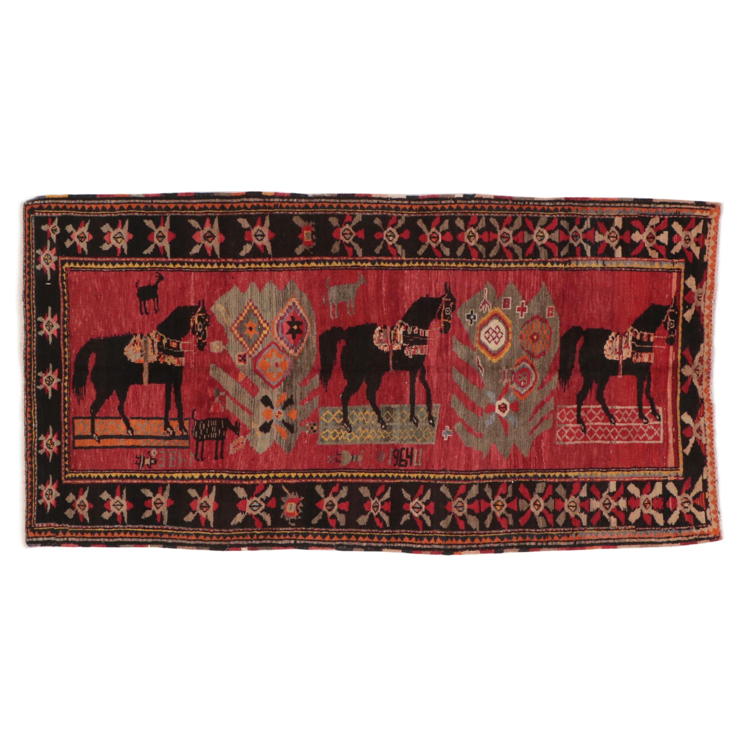 4'6 x 8'11 Hand-Knotted Caucasian Karabagh Pictorial Area Rug, 1964 | EBTH