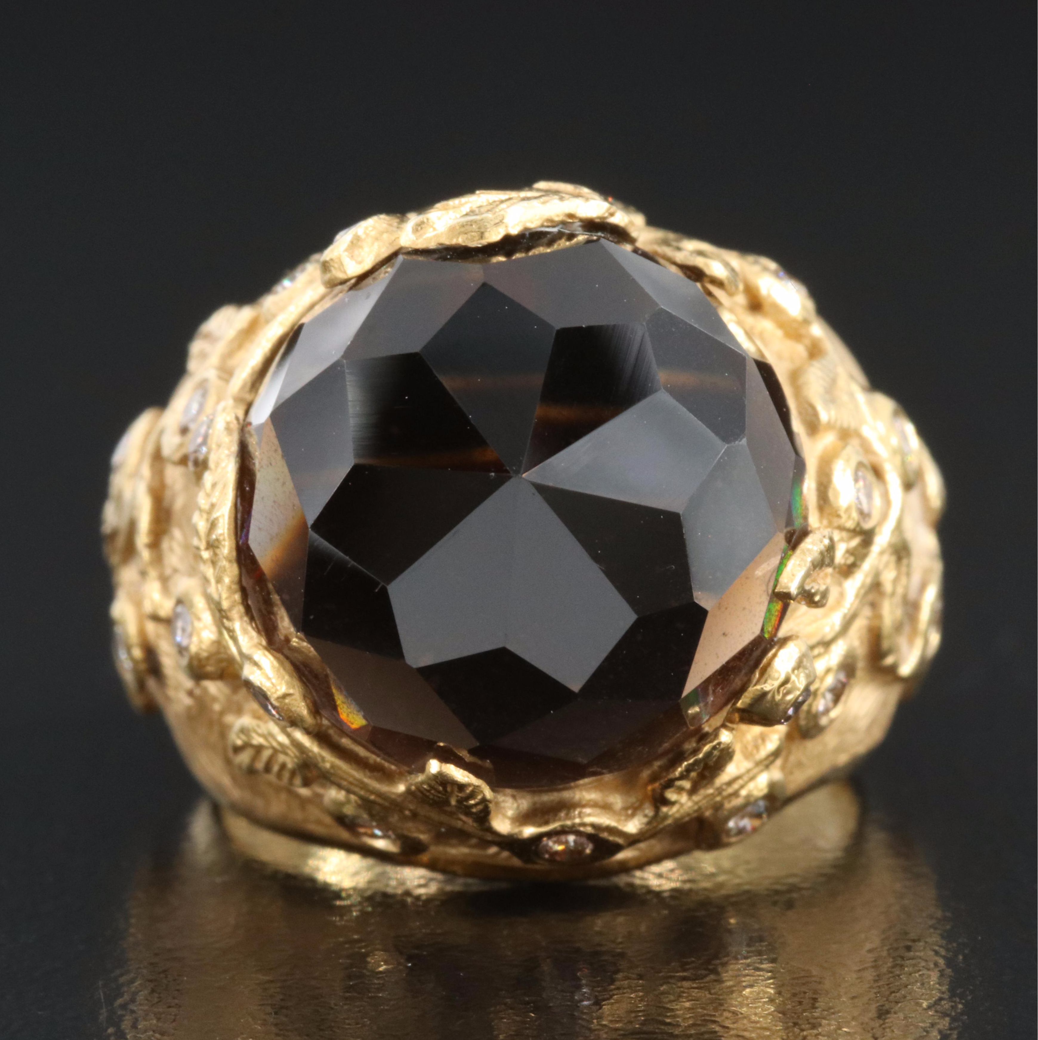 14K Smoky Quartz and Diamond Vining Ring | EBTH