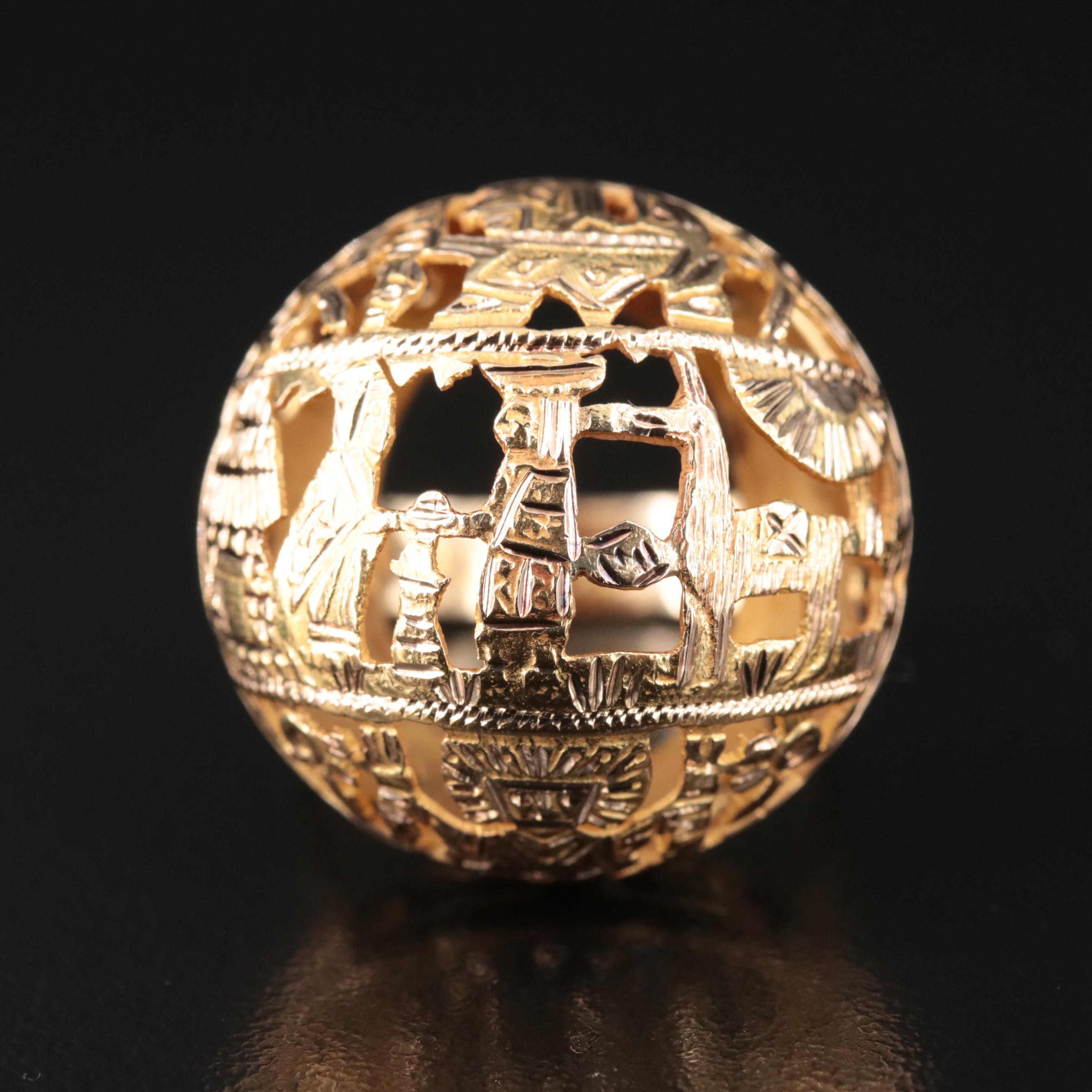 18K Incan Themed Storyteller Dome Ring | EBTH