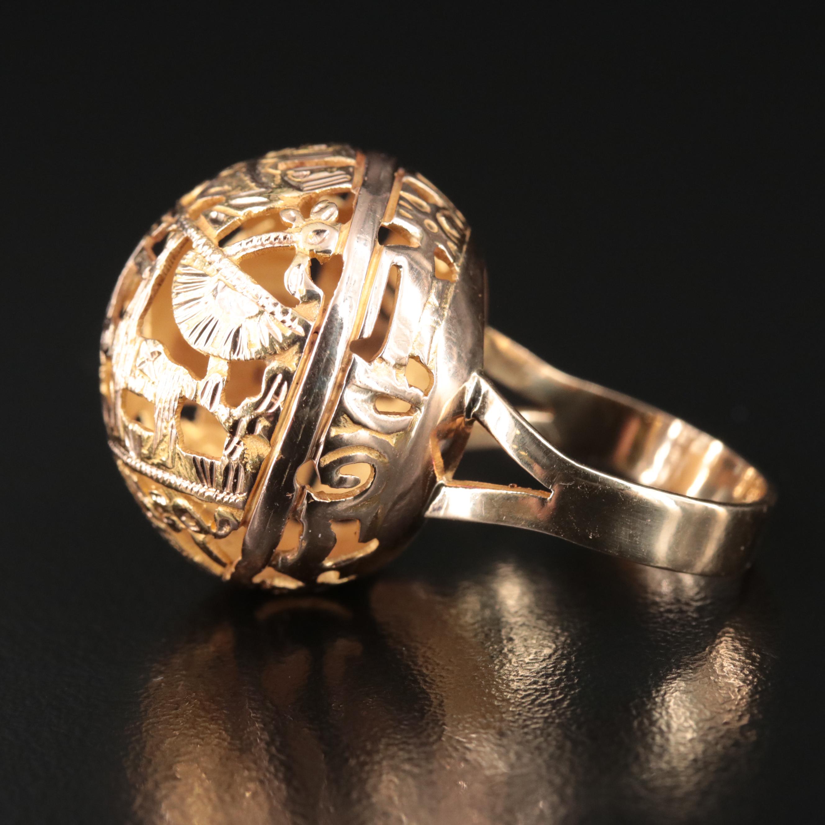 18K Incan Themed Storyteller Dome Ring | EBTH