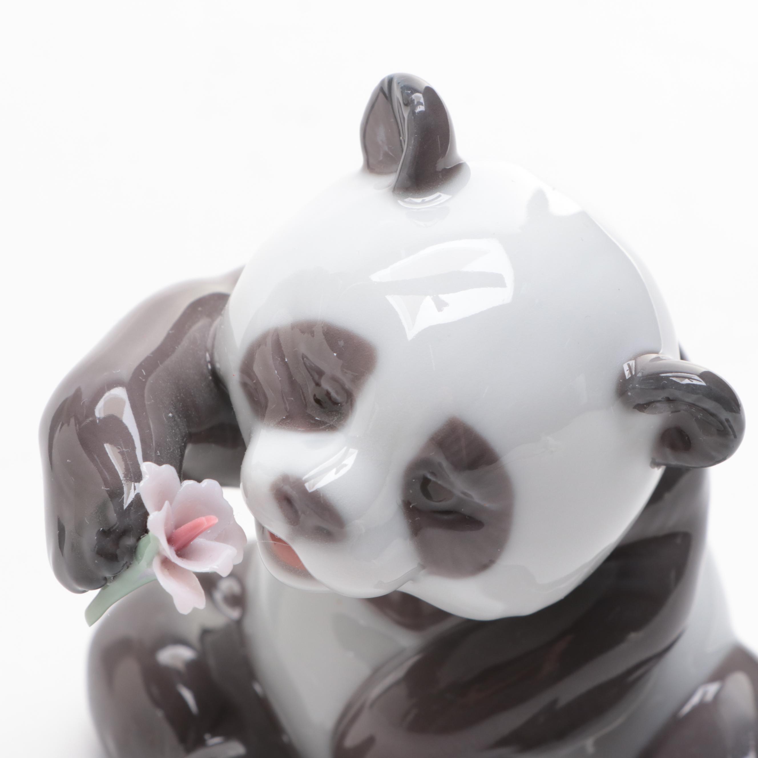 Lladró "A Cheerful Panda" and "Shepherdess with Rooster" Porcelain ...