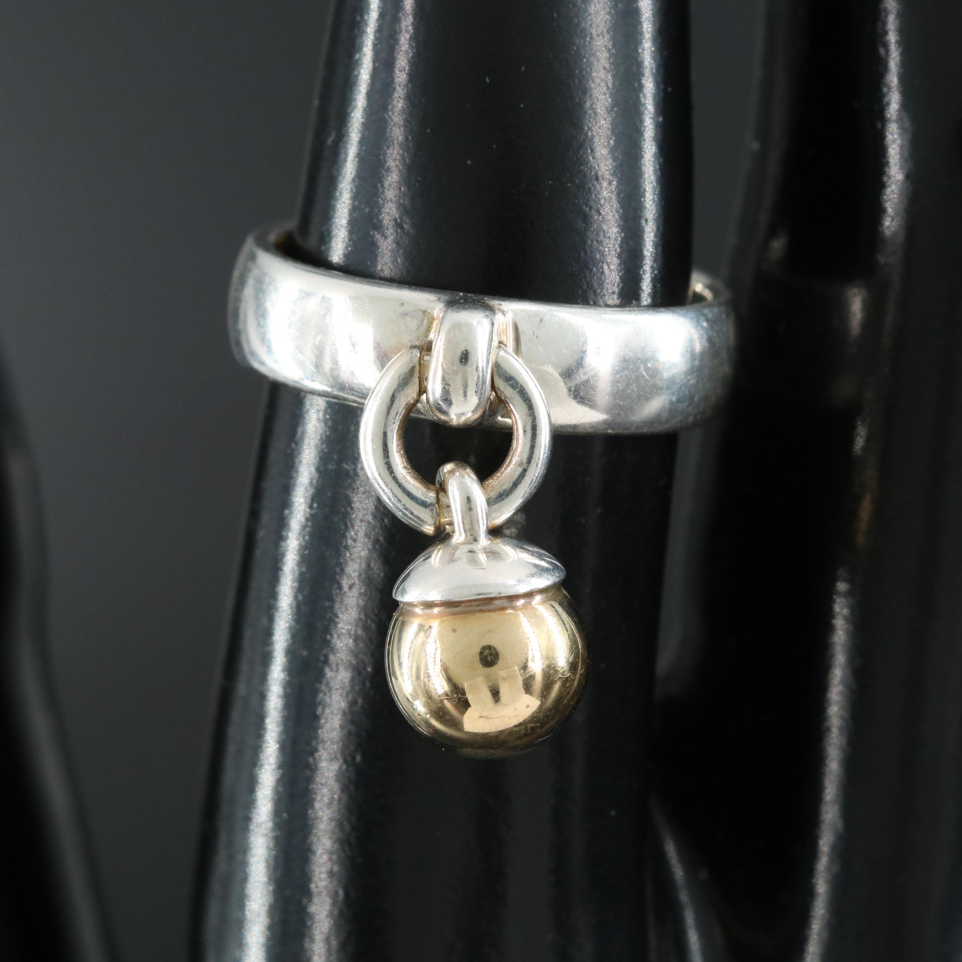 Tiffany & Co. "Fascination" Sterling and 18K Ball Charm Ring ...