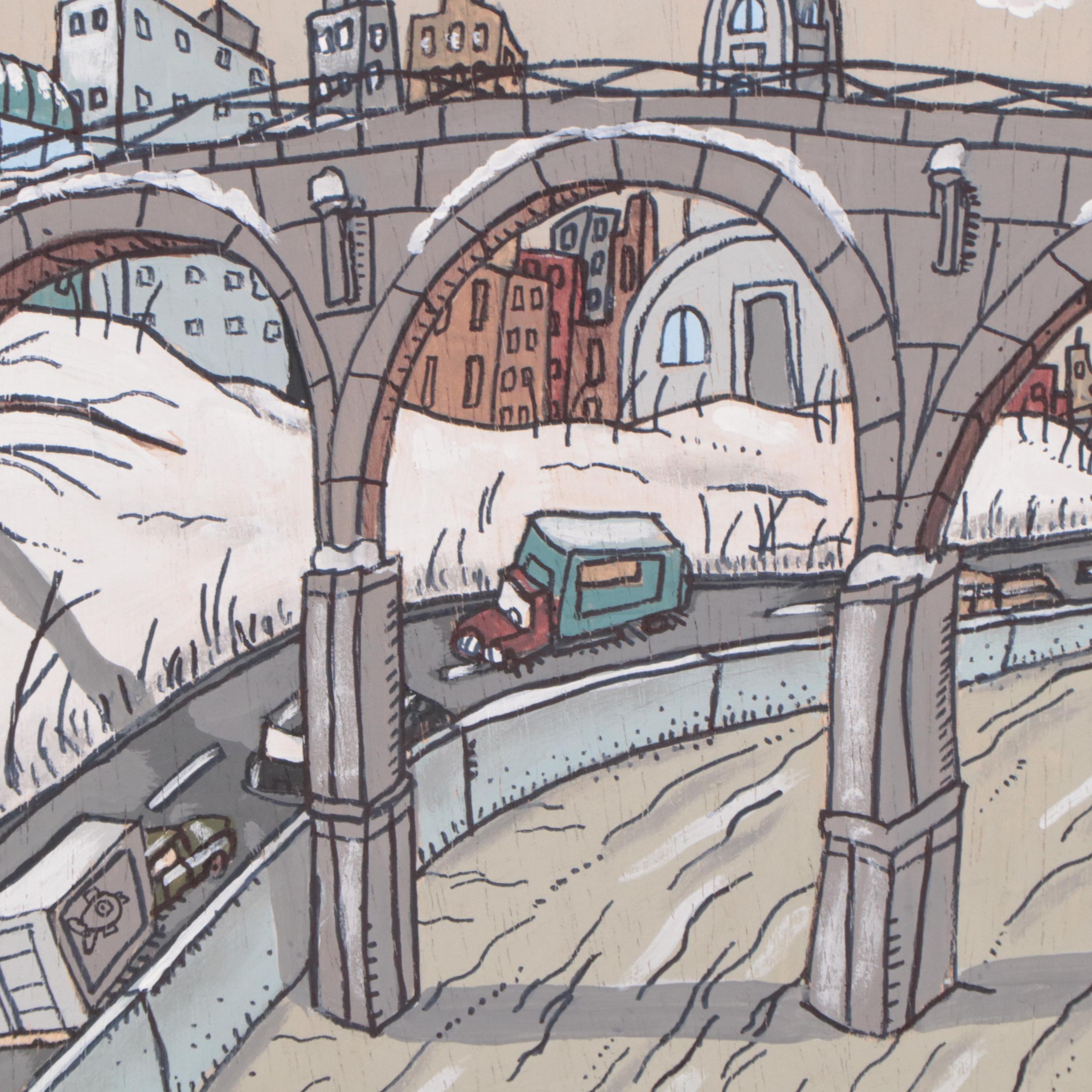 Aaron Wooten Mixed Media Painting "A Pittsburgh Winter," 2023 | EBTH