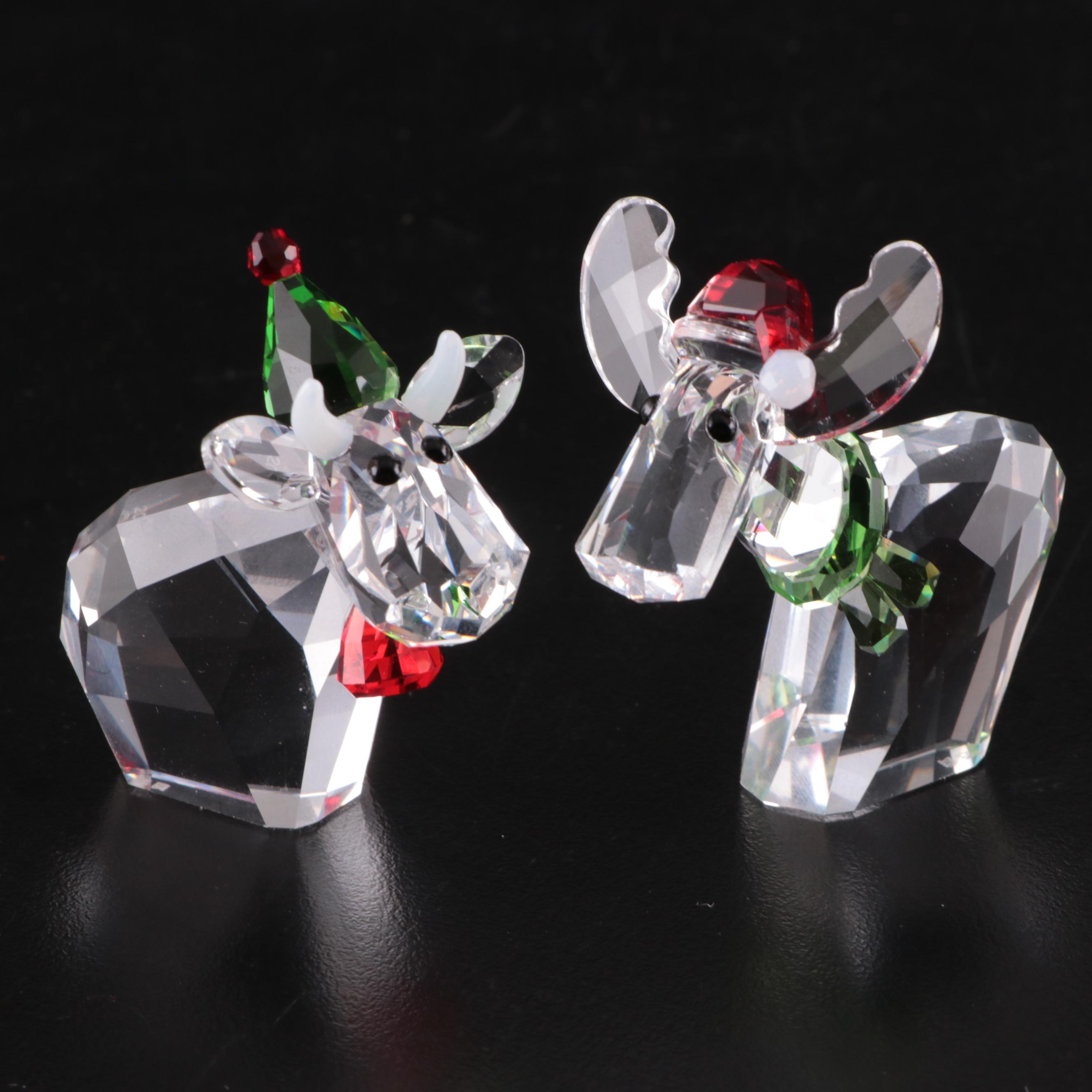 Swarovski Crystal Moose and Bull Christmas Figurines | EBTH