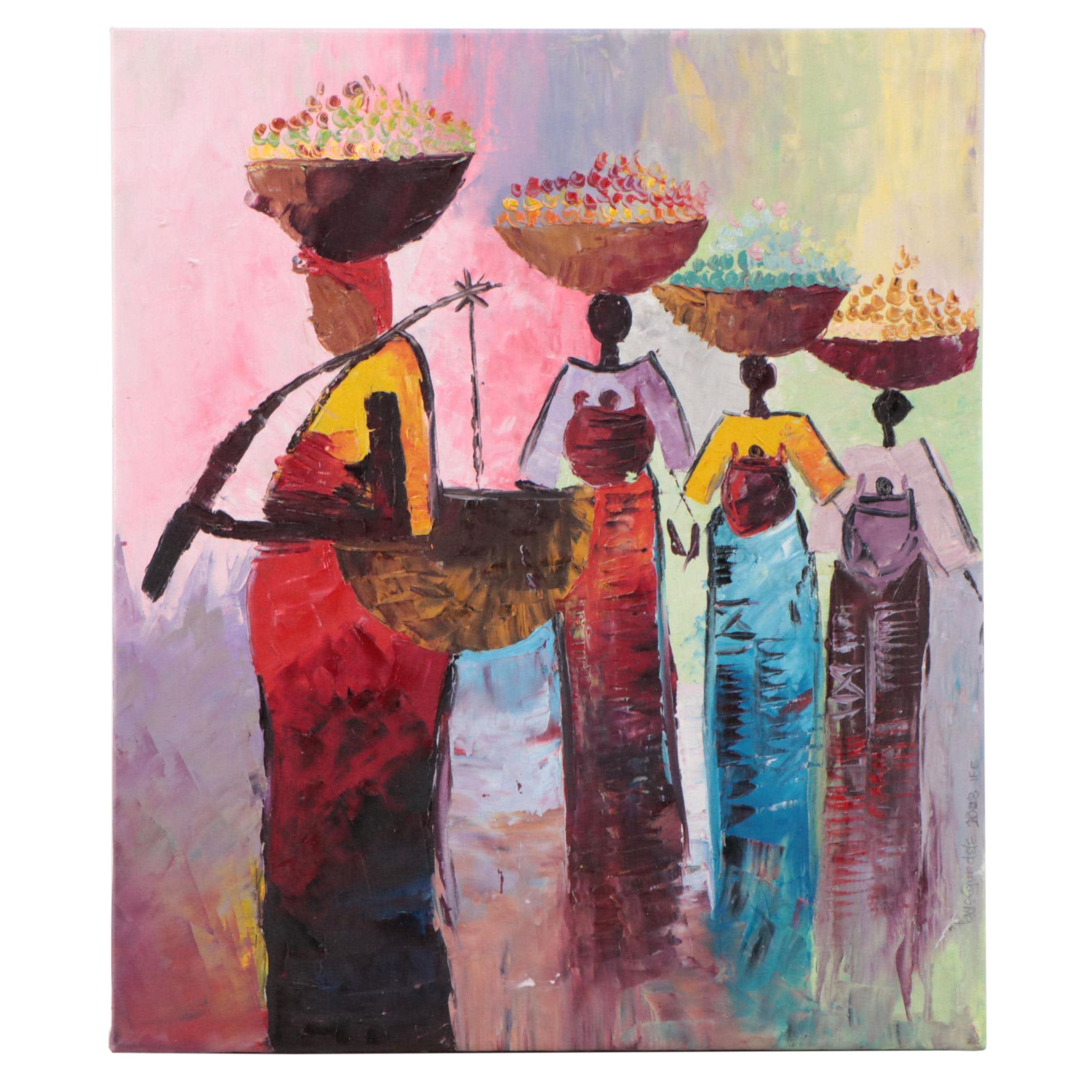 Bayo Ogundele Oil Painting "Marketers," 2008 | EBTH