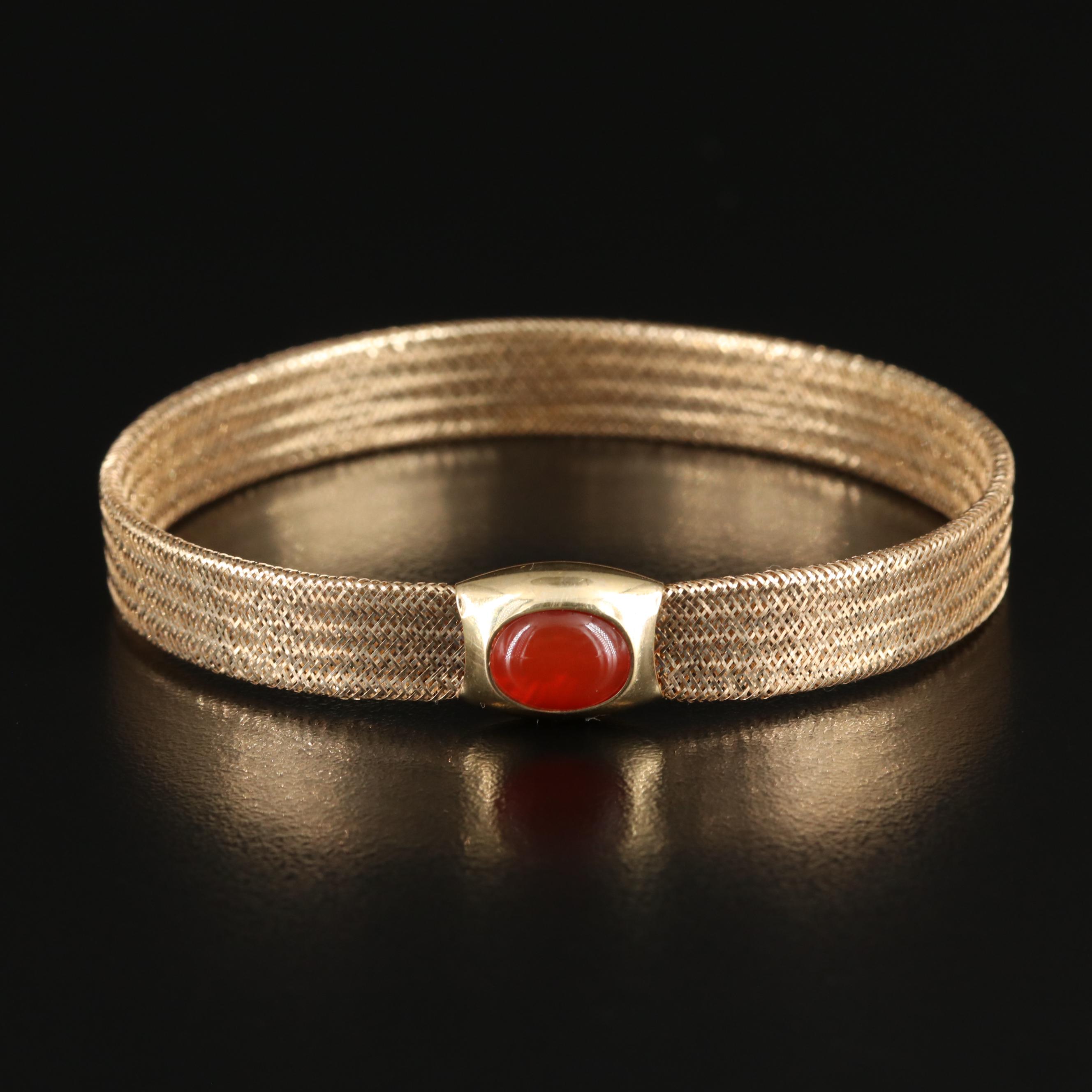 Italian 14K Carnelian Flexible Mesh Bangle Bracelet | EBTH