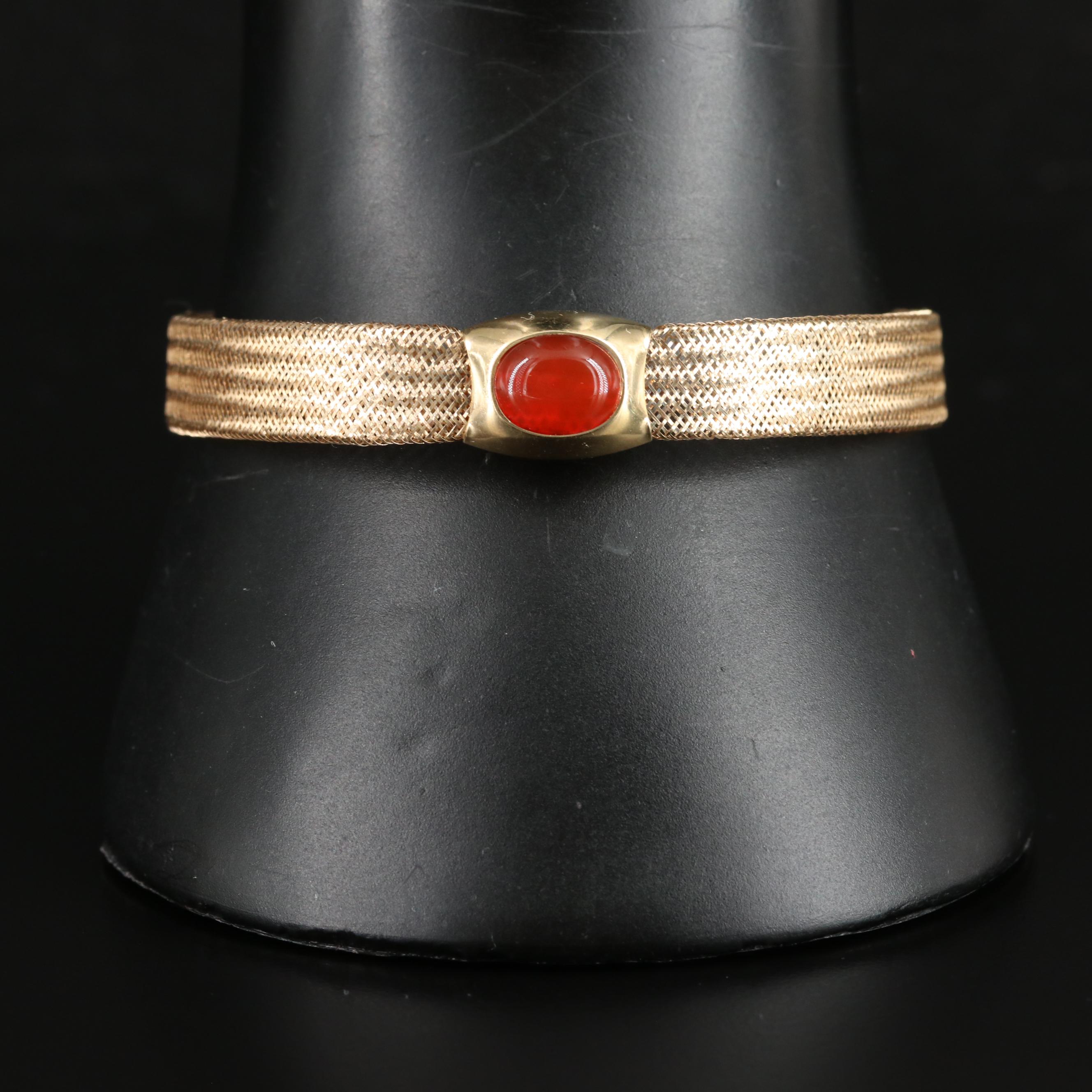 Italian 14K Carnelian Flexible Mesh Bangle Bracelet | EBTH