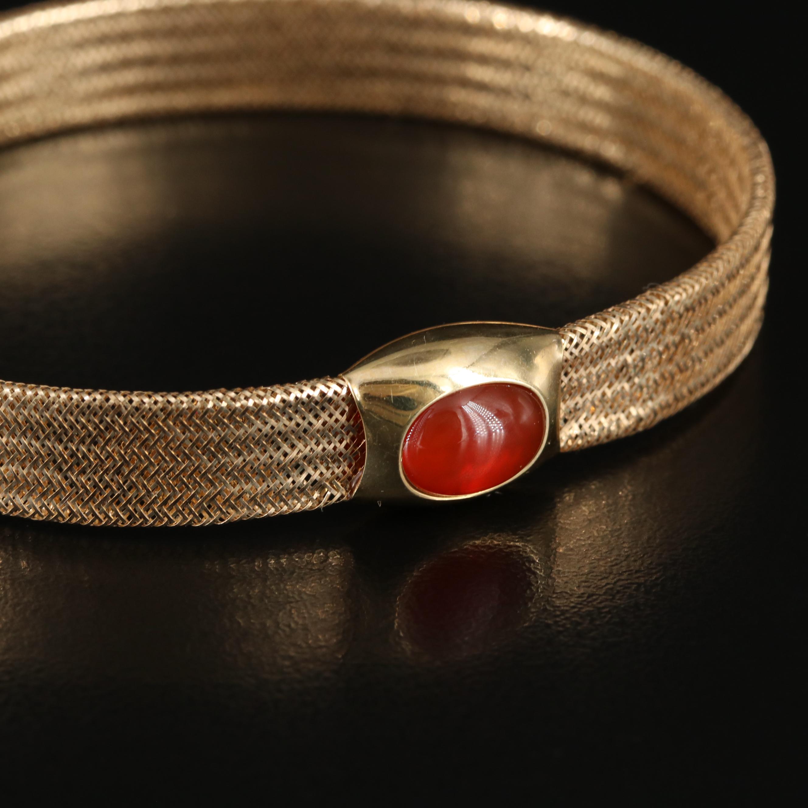 Italian 14K Carnelian Flexible Mesh Bangle Bracelet | EBTH