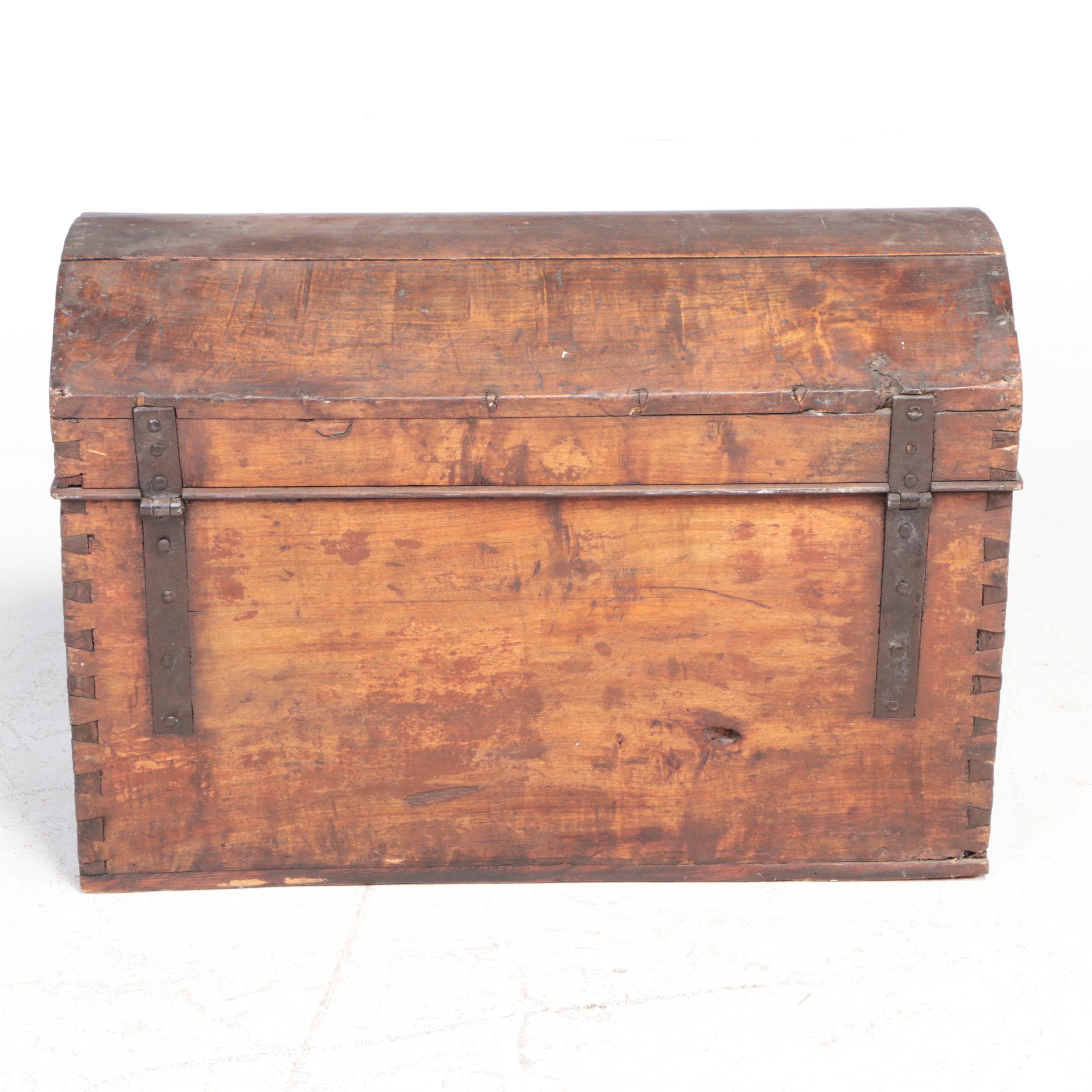 European Pine and Iron-Fitted Immigrant's Travel Trunk, 19th Century | EBTH