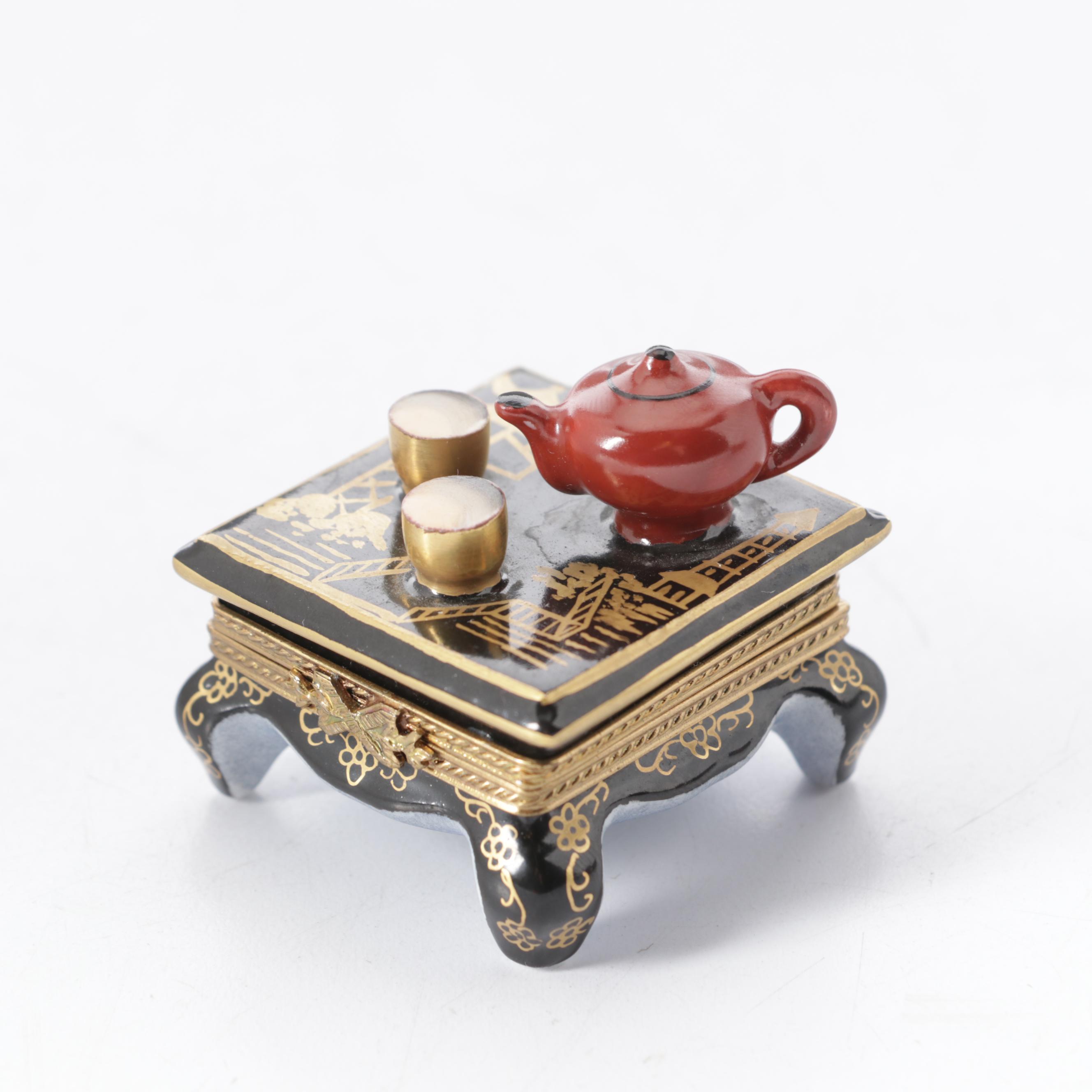 Limoges Japanese Tea Table Shaped Porcelain Box with Lacquered Box and ...