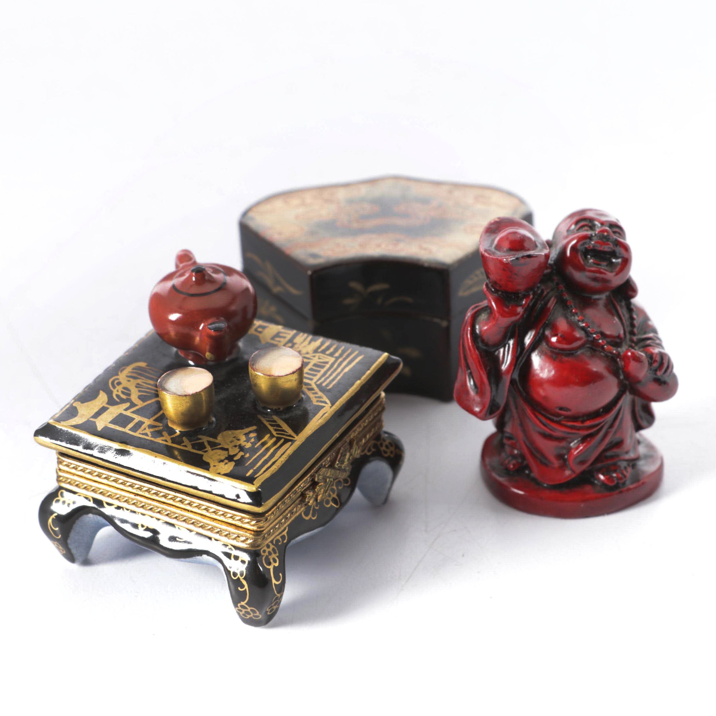 Limoges Japanese Tea Table Shaped Porcelain Box with Lacquered Box and ...