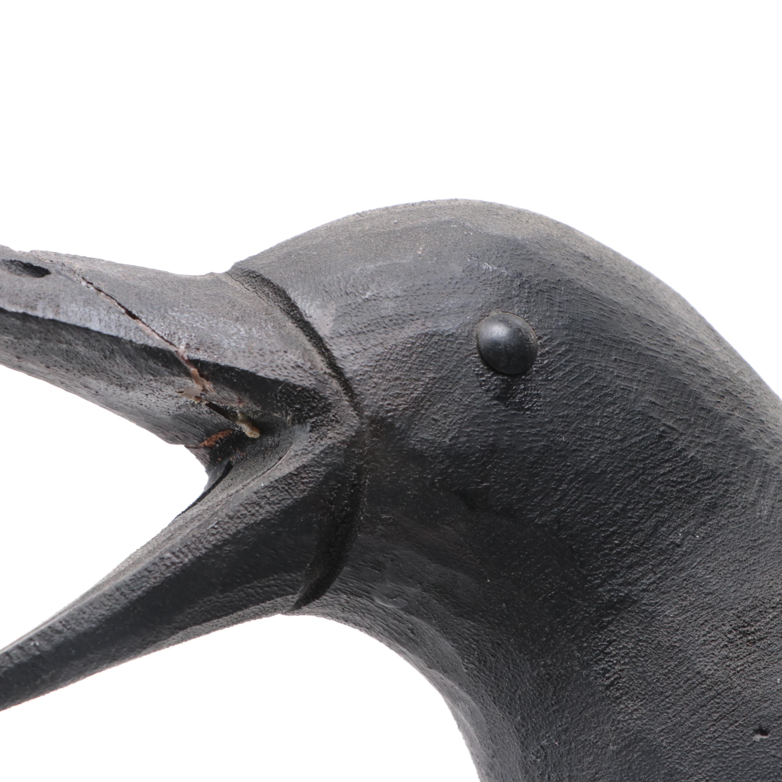 Hand-Carved Wooden Raven Decoy Statuette | Everything But The House