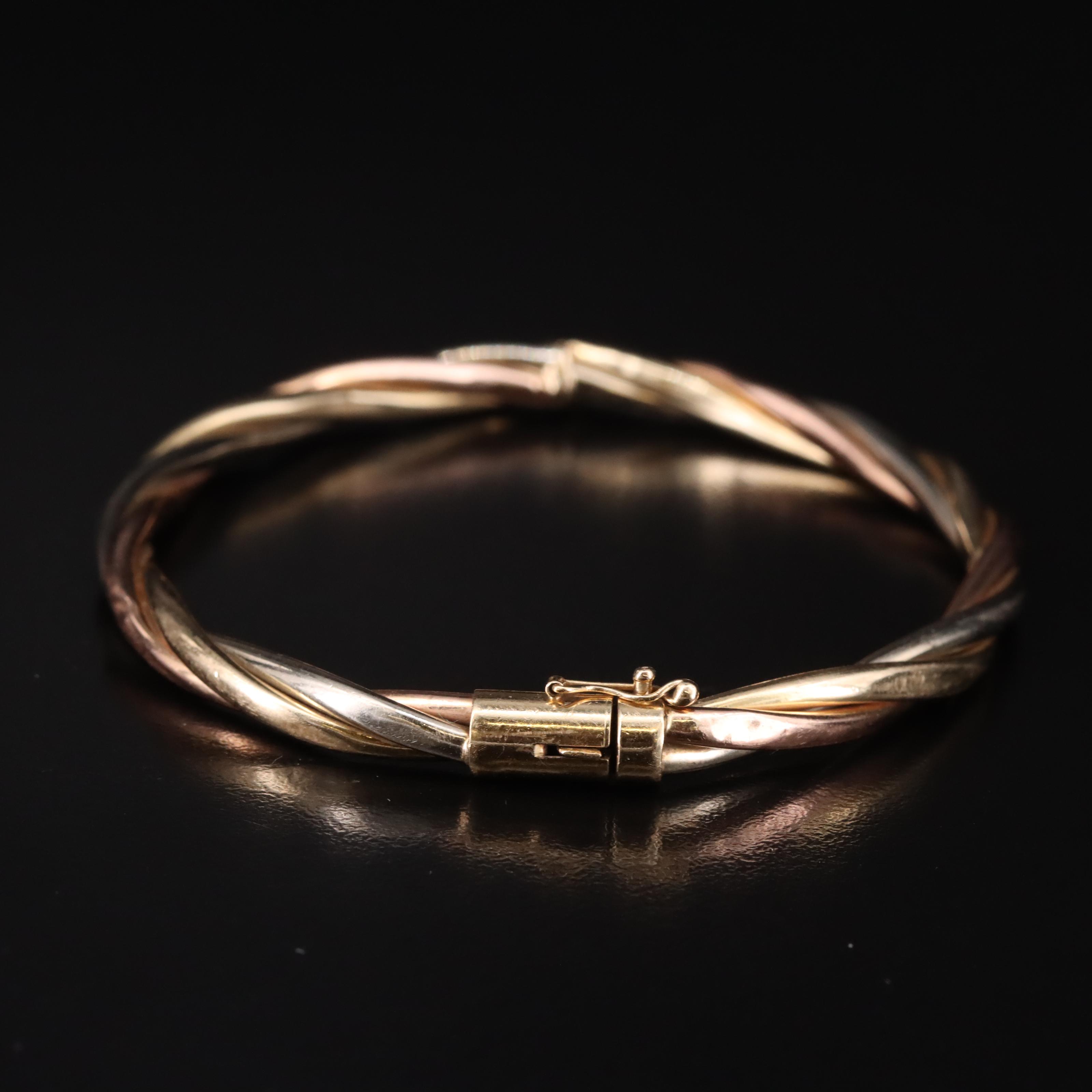 14K Tri-Color Hinged Braided Bangle | EBTH