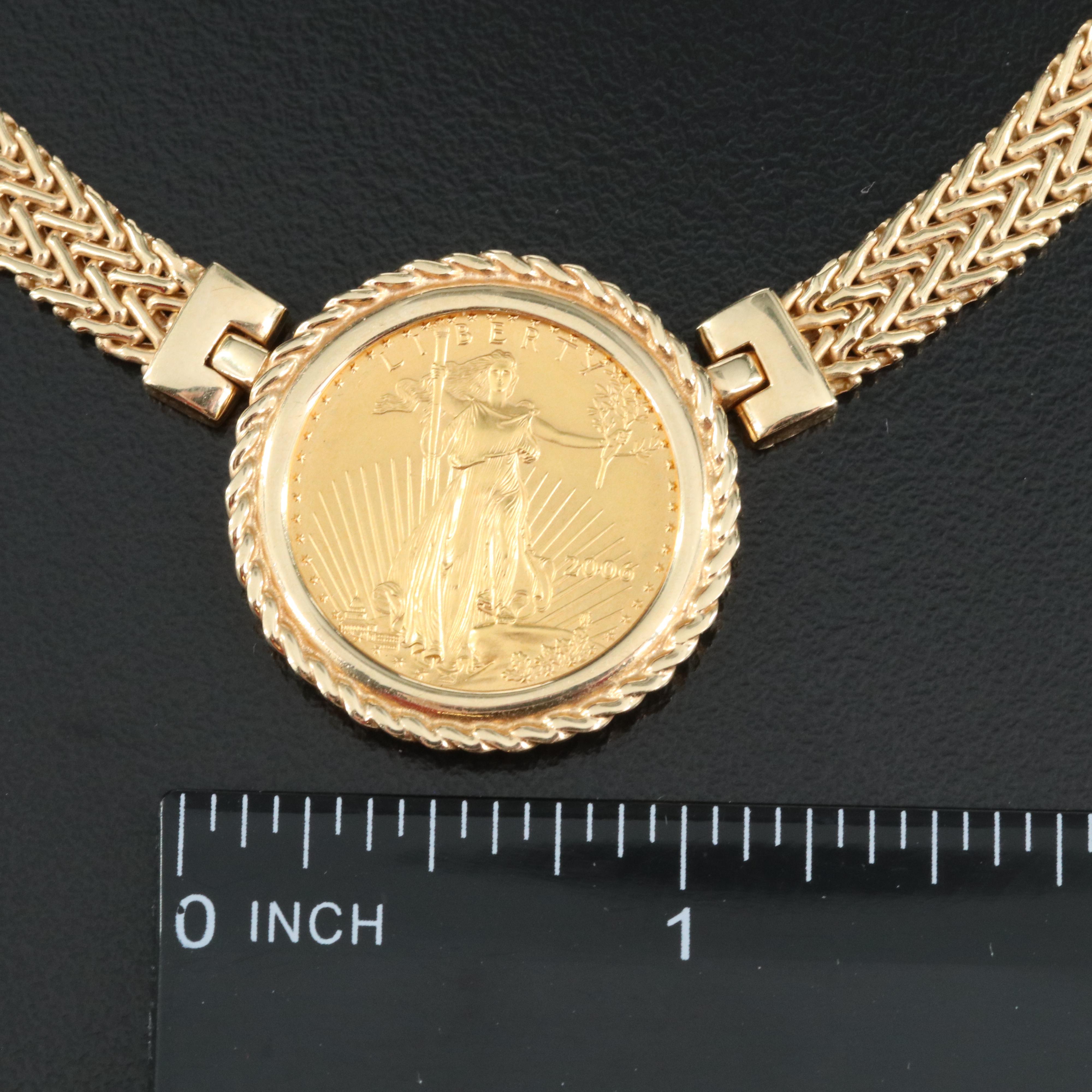 14K Double Wheat Chain Necklace with 2006 $10 Gold Coin | EBTH