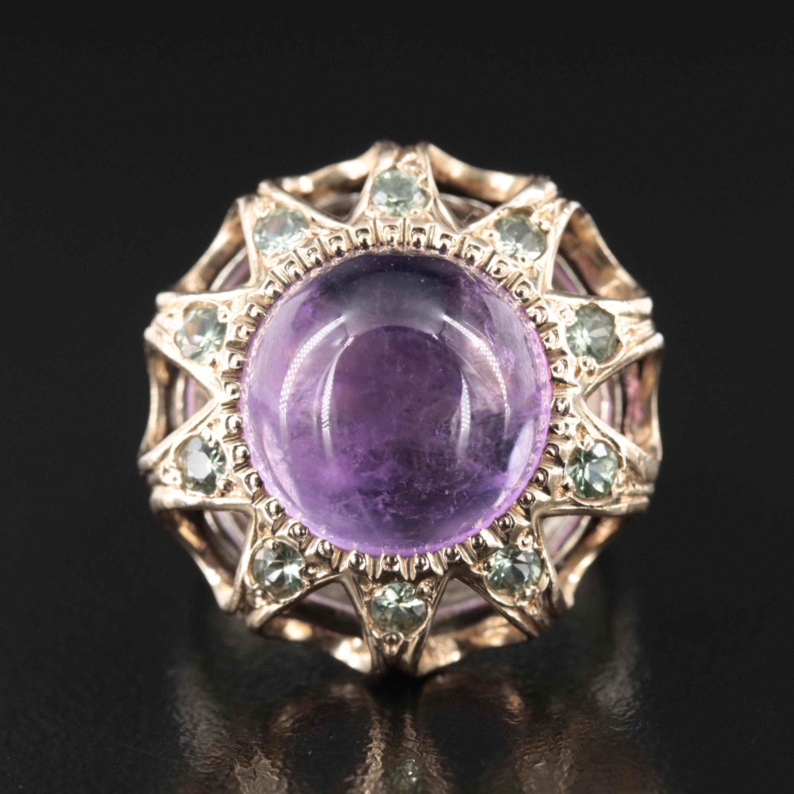 14K Amethyst and Sapphire Sunburst Dome Ring | EBTH