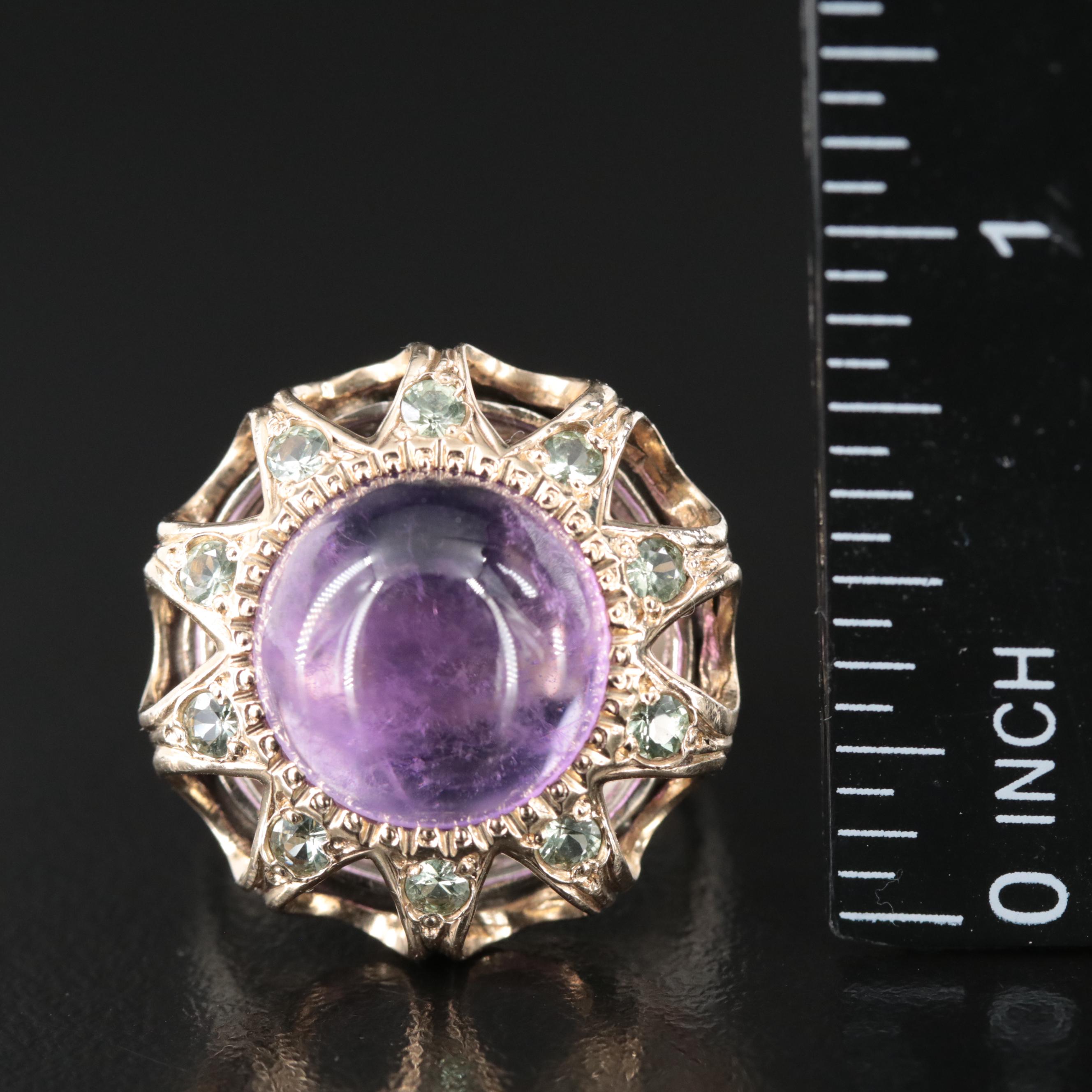 14K Amethyst and Sapphire Sunburst Dome Ring | EBTH