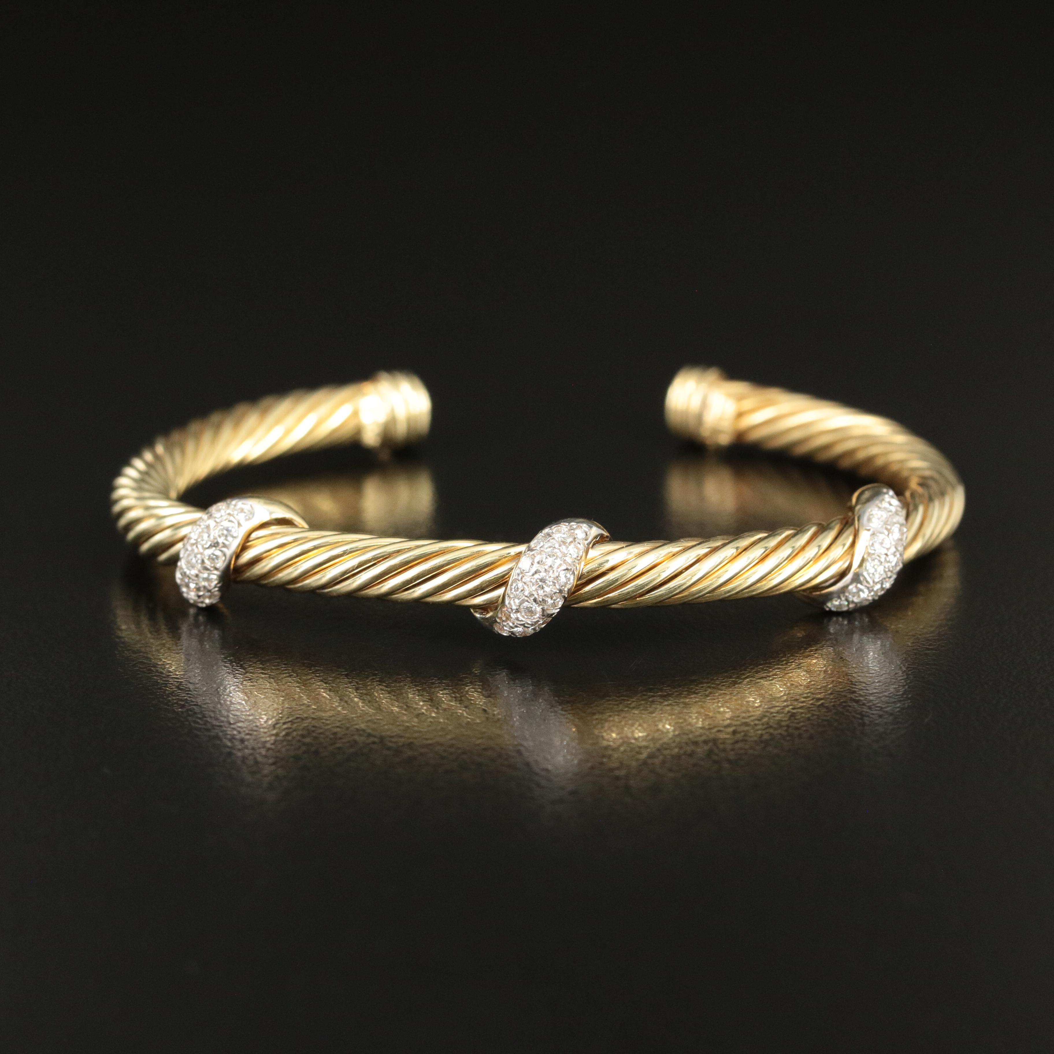 David Yurman 14K 0.68 CTW Diamond Triple Station Cable Cuff | EBTH