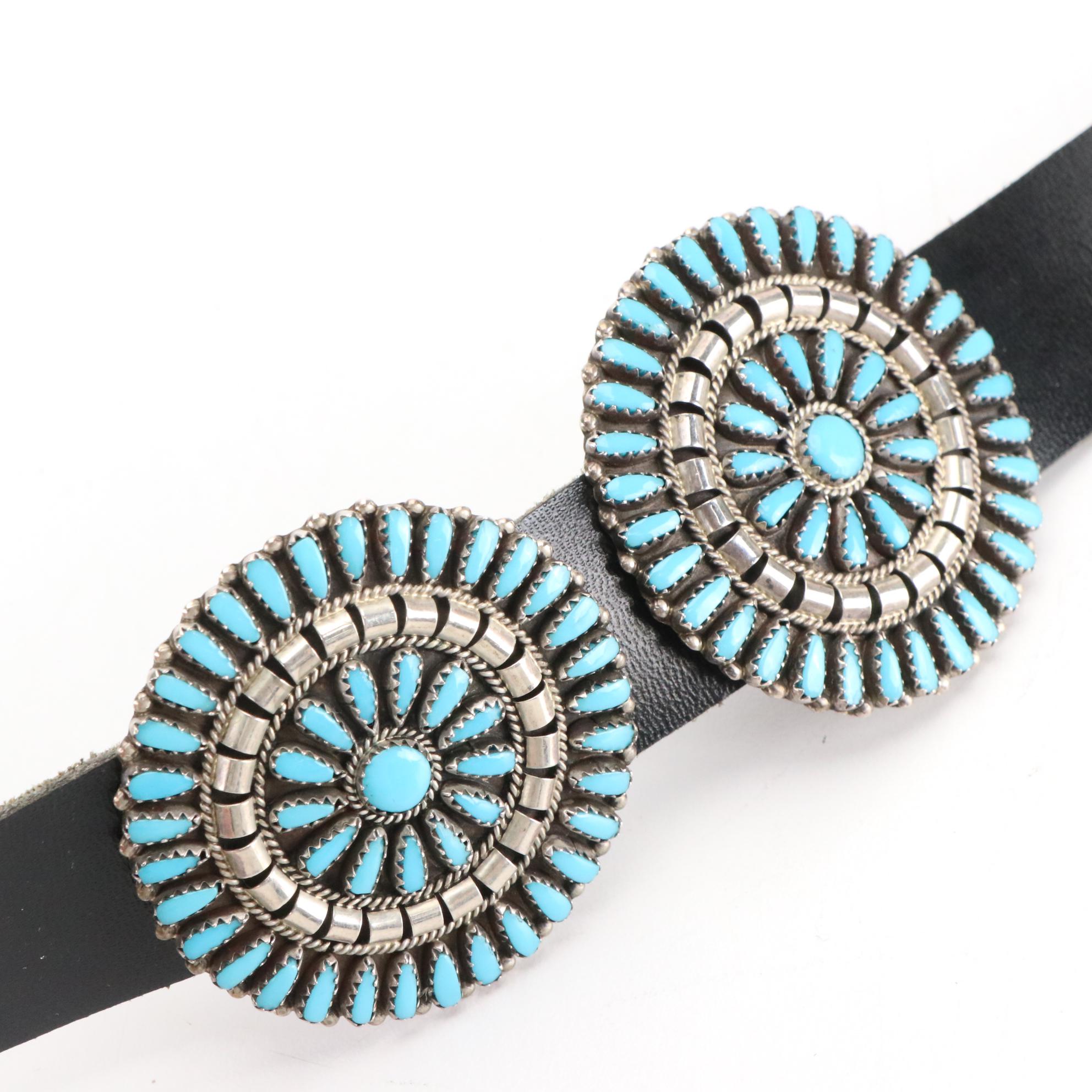 Violet & Jeffrey Begay Navajo Sterling Silver and Leather Concho Belt ...