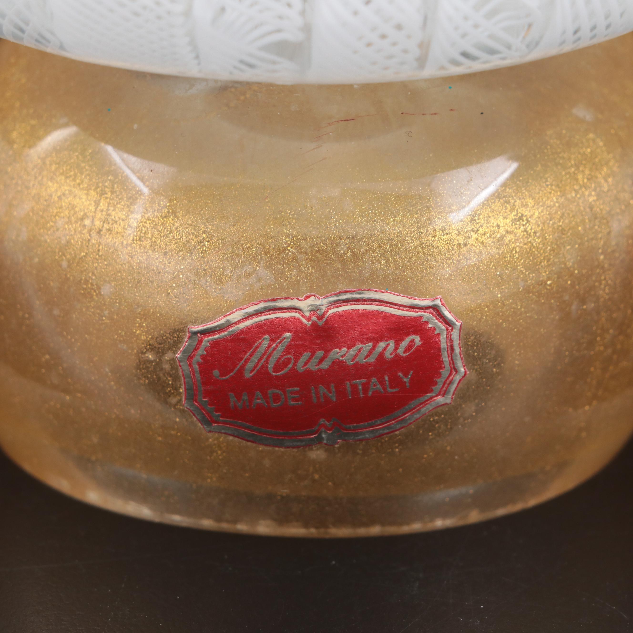 Murano Mid Century Modern Style White and Gold Art Glass Trees | EBTH