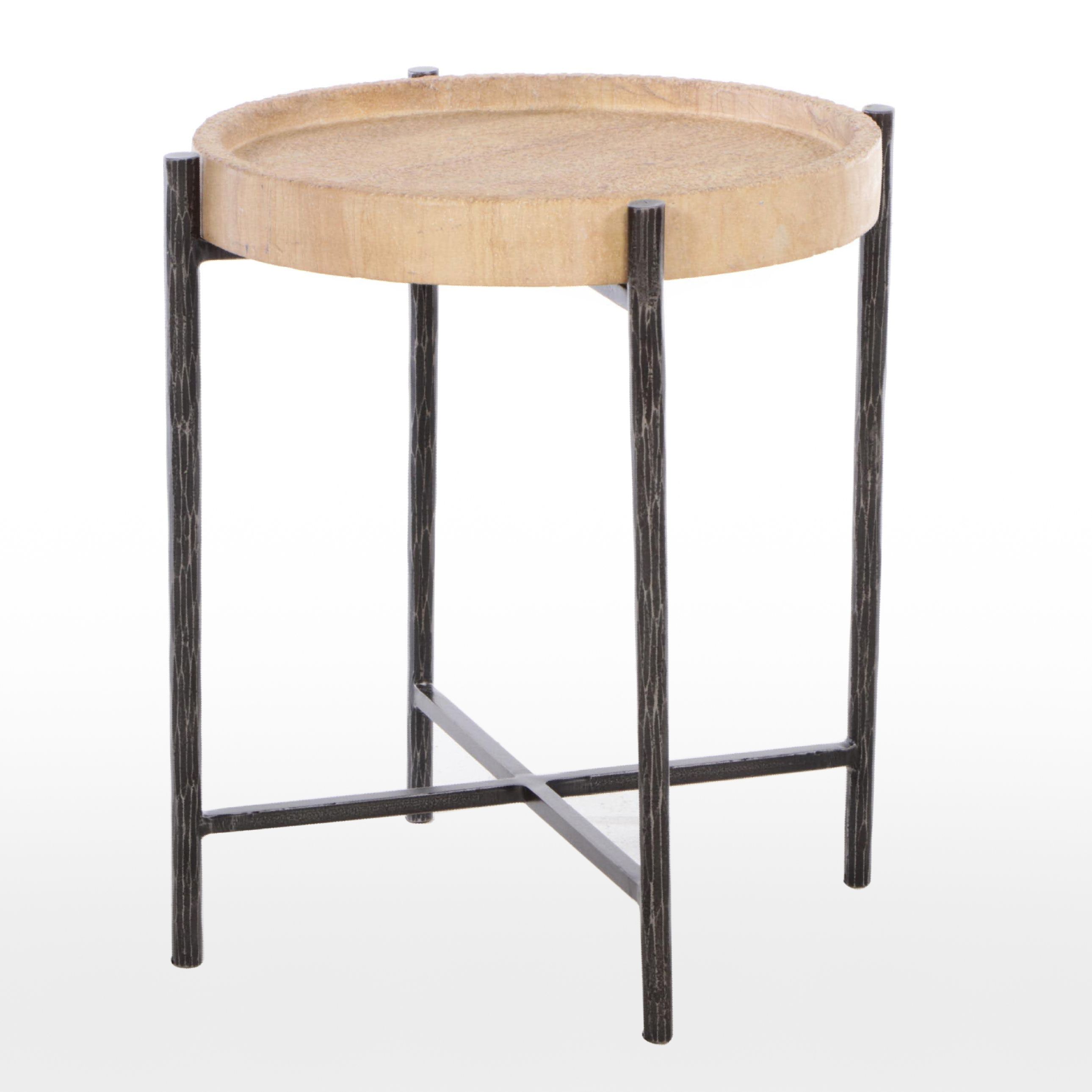 Modernist Style Iron and Composite Stone Tray Top Side Table | EBTH