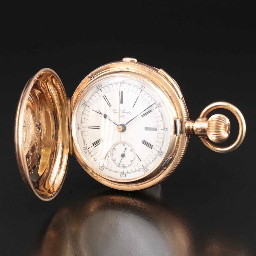14K Paul Sandoz Locle Quarter Repeater and Seconds Chronograph Pocket ... 14K Paul Sandoz Locle Quarter Repeater and Seconds Chronograph Pocket ...
