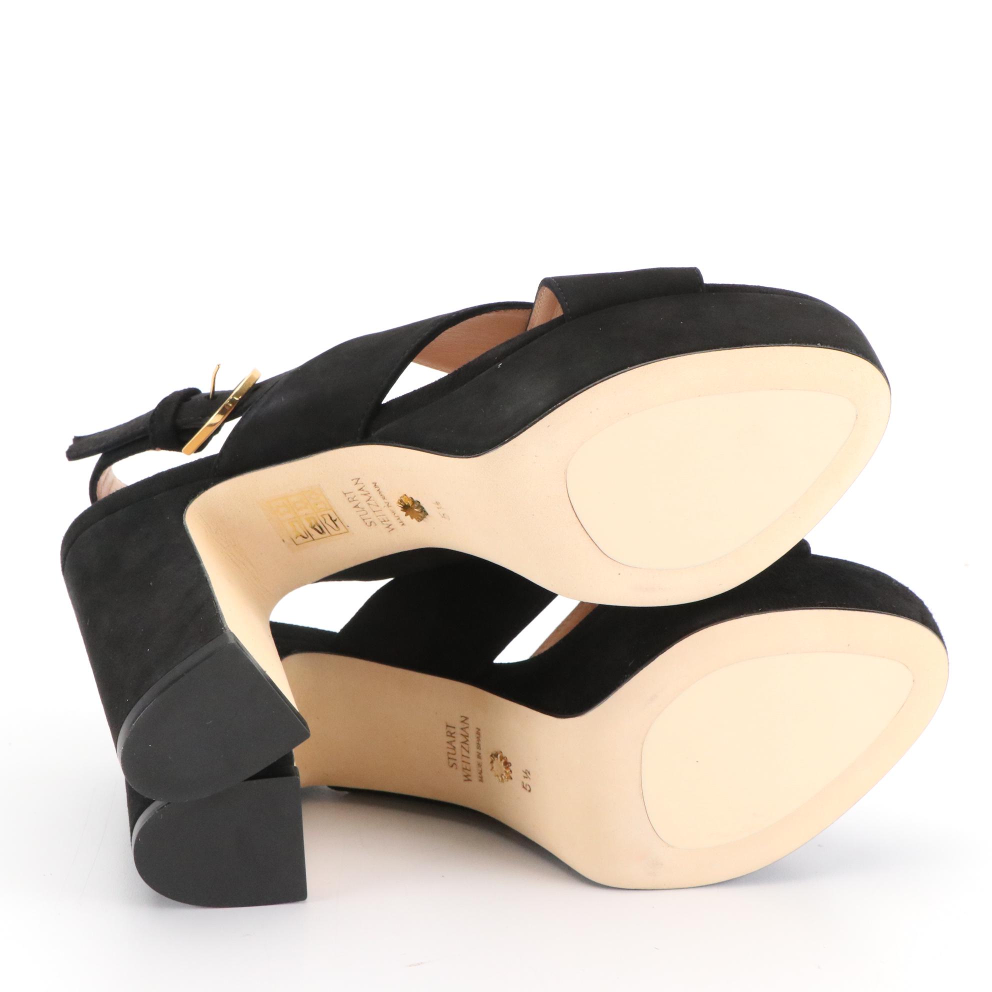 Stuart Weitzman Black Suede Jerry Platform Pumps in Box | EBTH