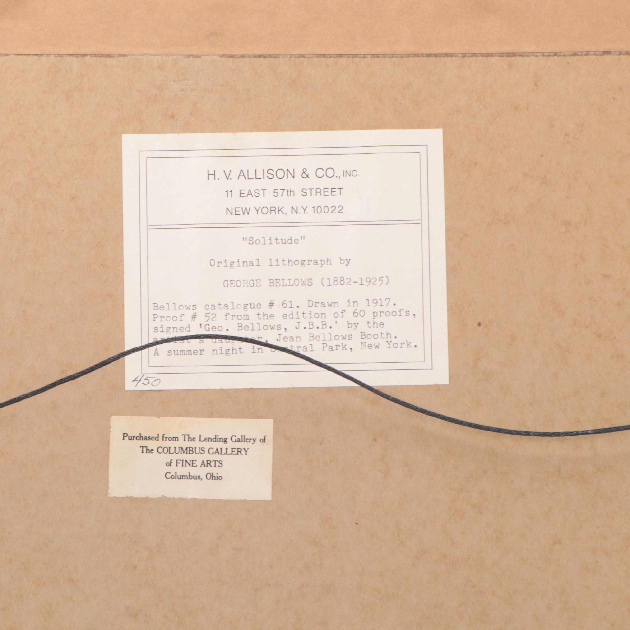 George Bellows Genre Scene Lithograph "Solitude" | EBTH