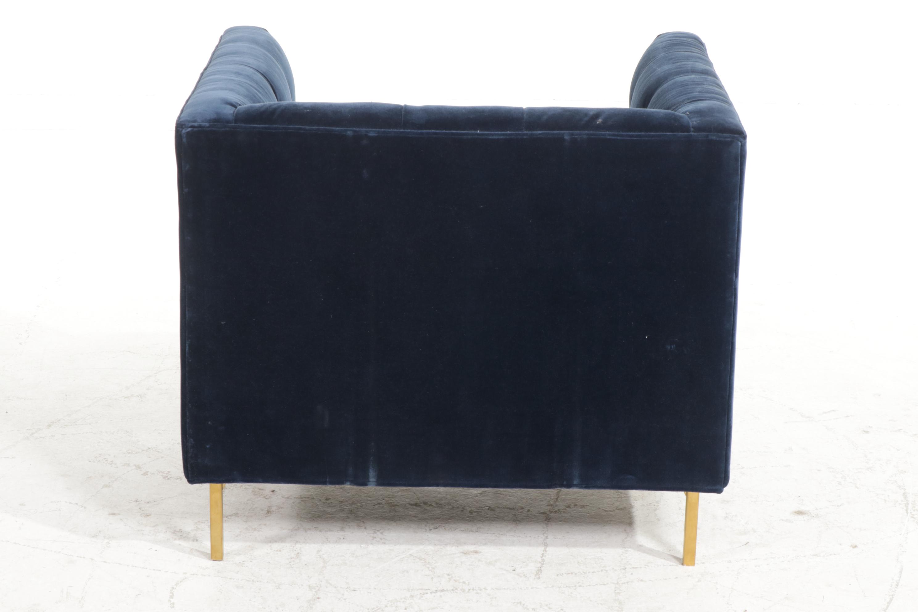 McCreary Modern, Inc. Button-Down Blue Velvet and Gilt Metal Club Chair ...