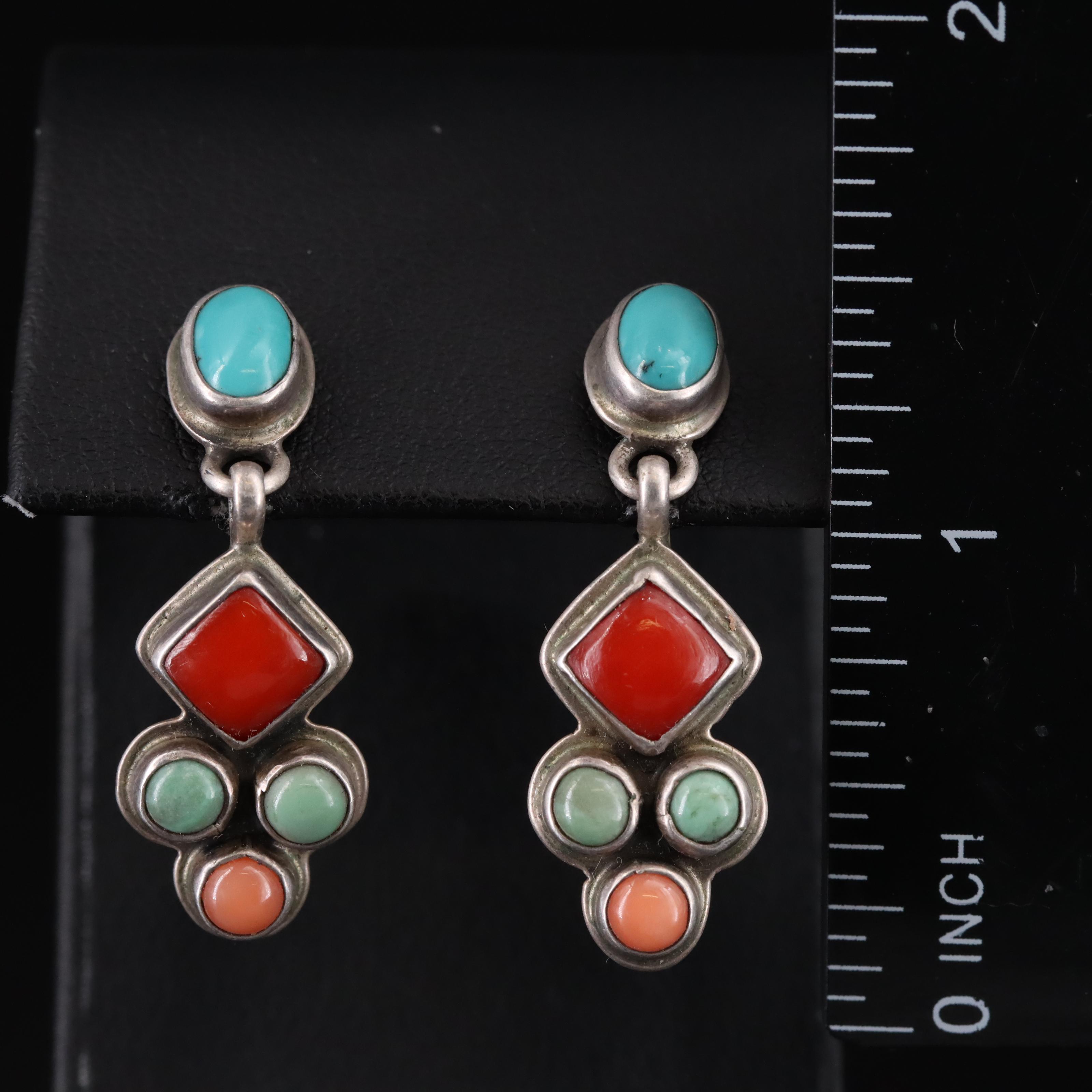 Geneva Apachito Navajo Diné Sterling Turquoise, Coral and Common Opal ...