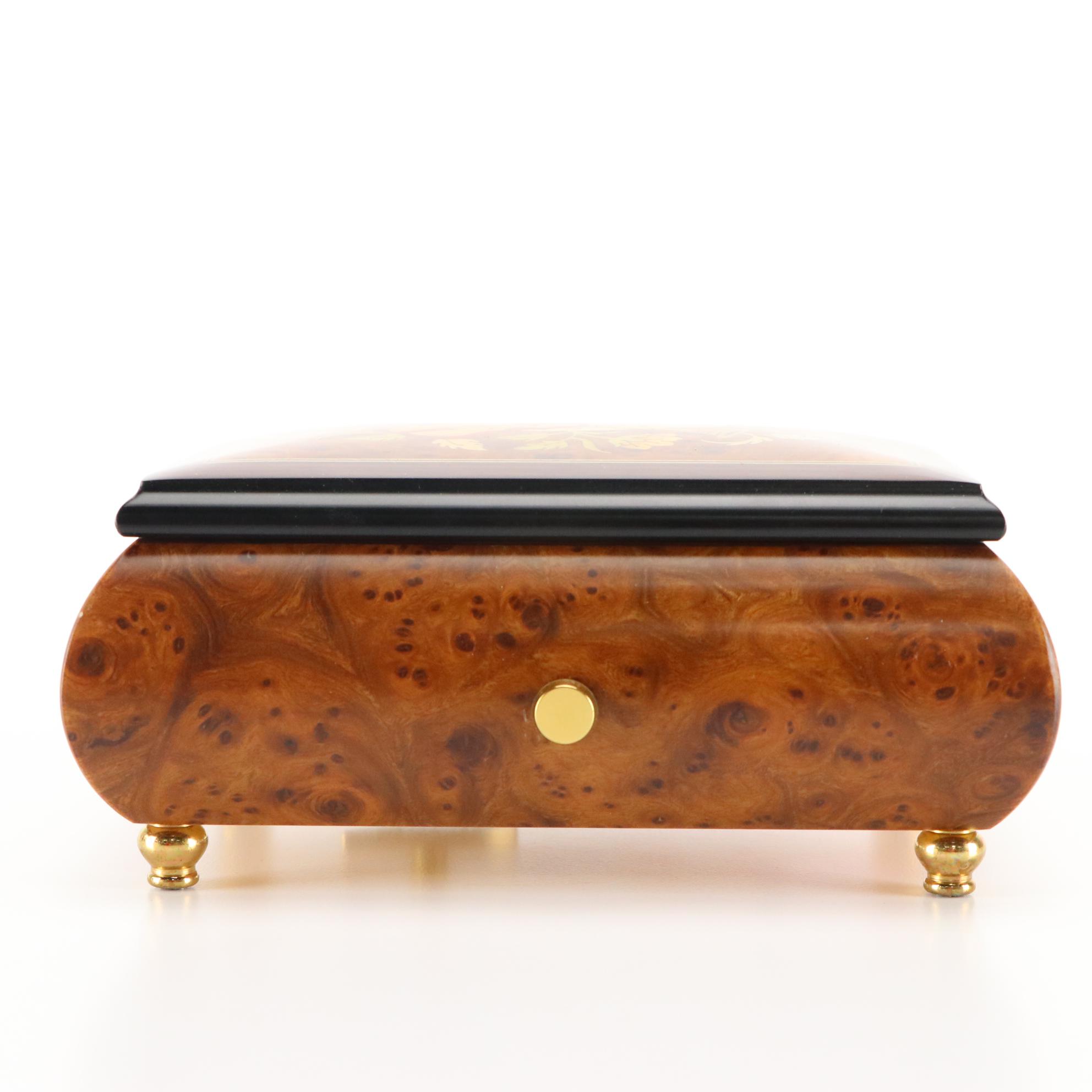 Romance Italian Burl Wood, Rosewood and Intarsia Inlay Music Box | EBTH