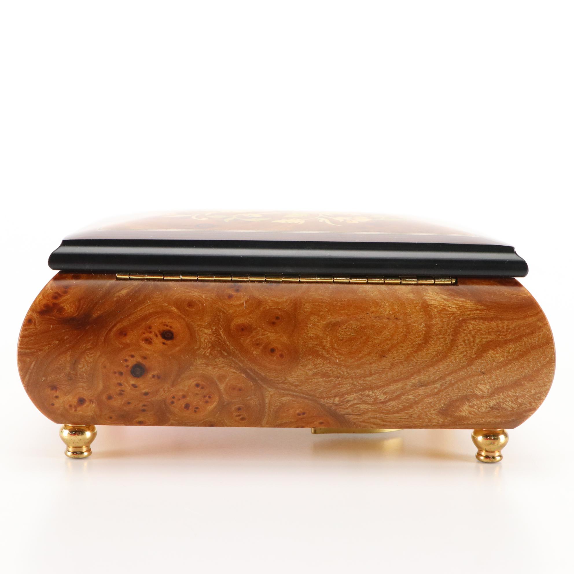 Romance Italian Burl Wood, Rosewood and Intarsia Inlay Music Box | EBTH