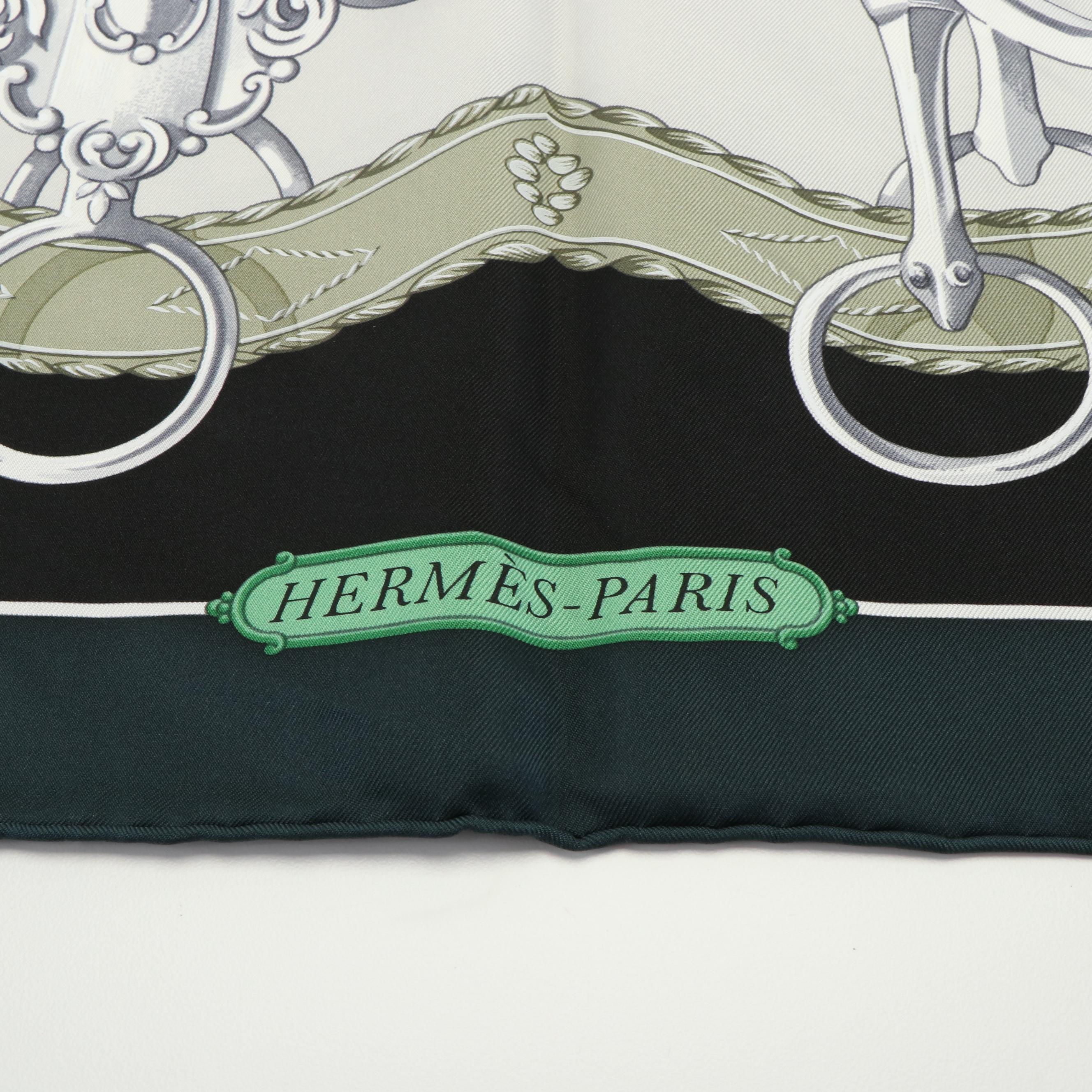 Hermès Lift Profile Vert Black Gris Silk Scarf | EBTH