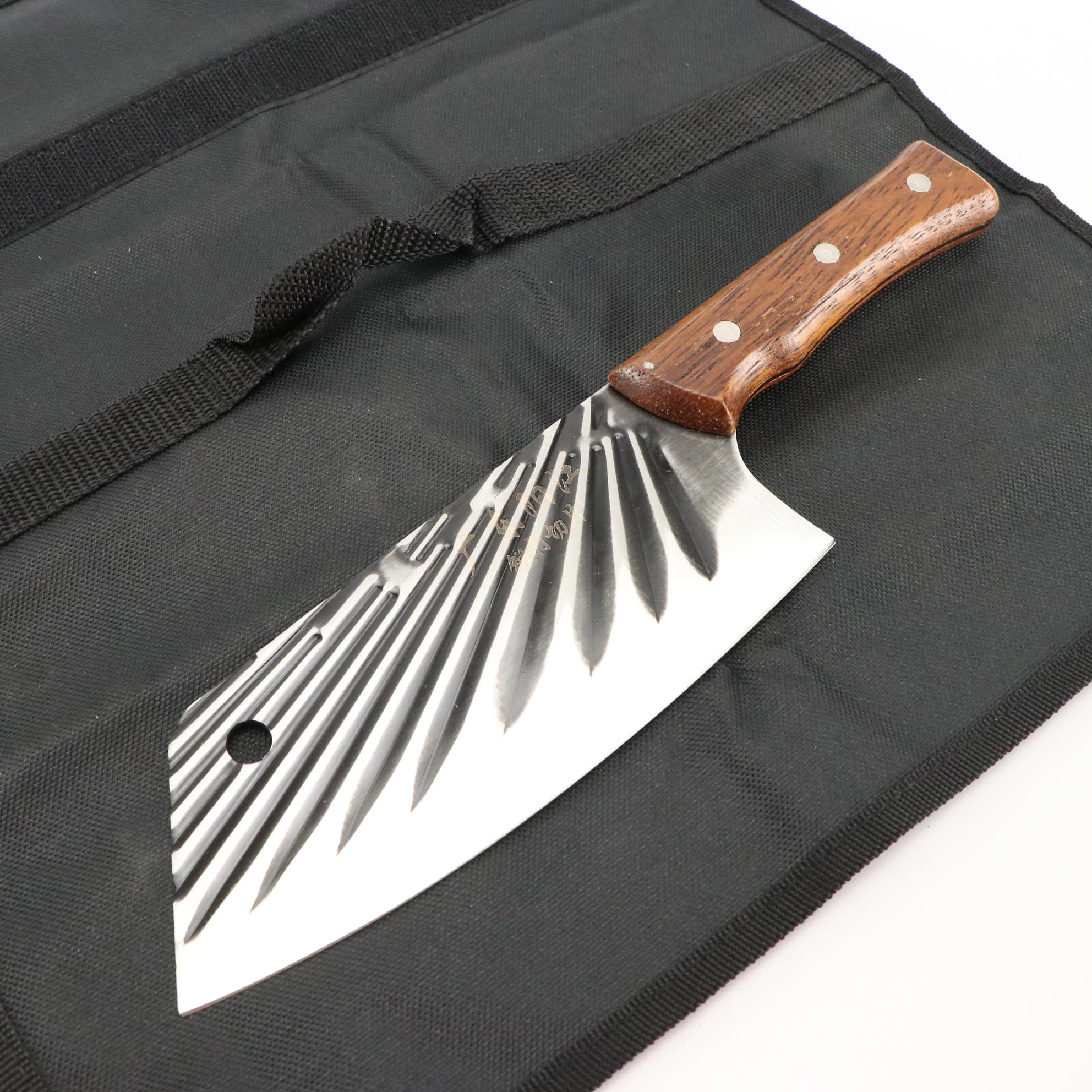 Four Piece Chef's Knife and Cleaver Set in Nylon Roll Case | EBTH