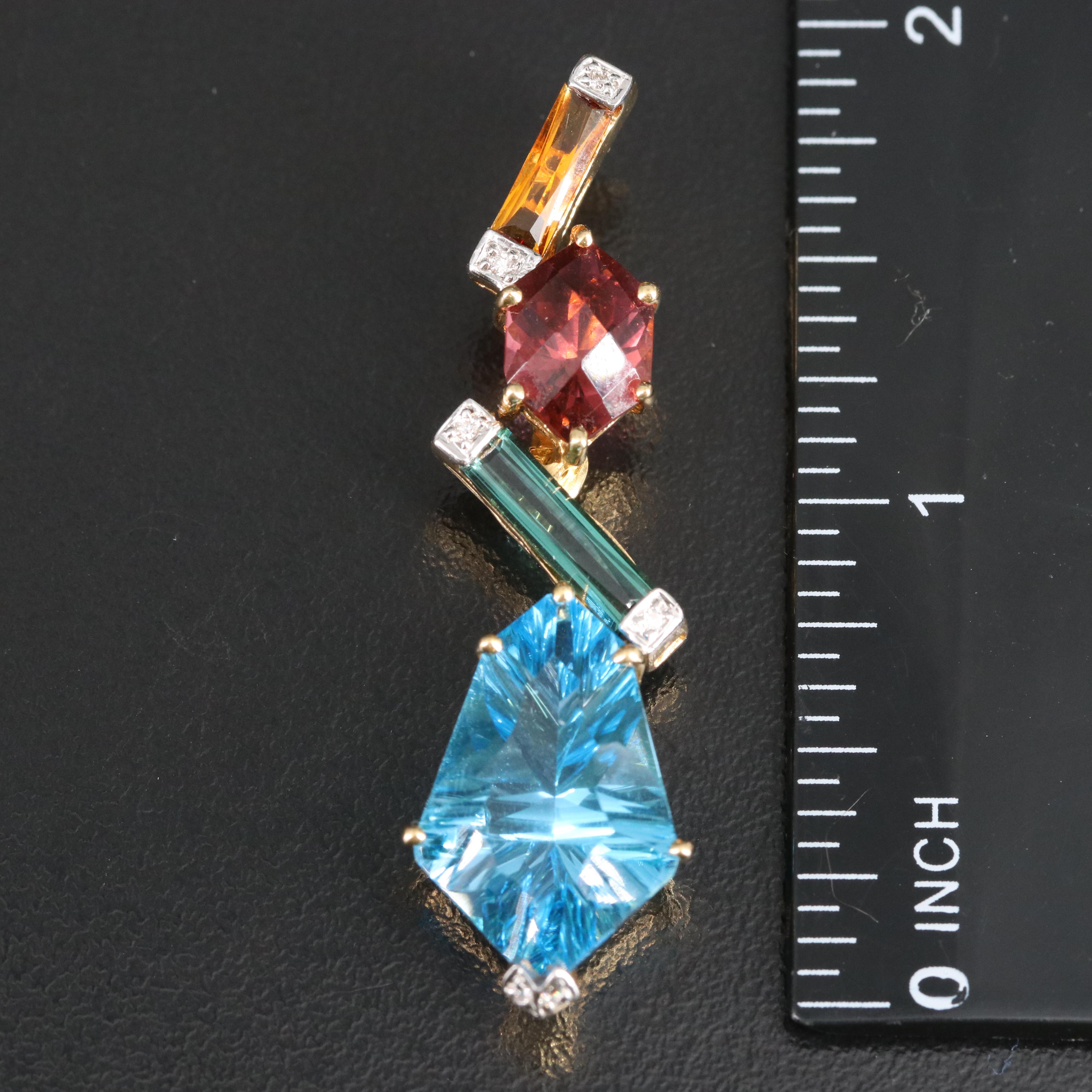18K Diamond, Topaz and Gemstone Necklace and Enhancer Pendant ...