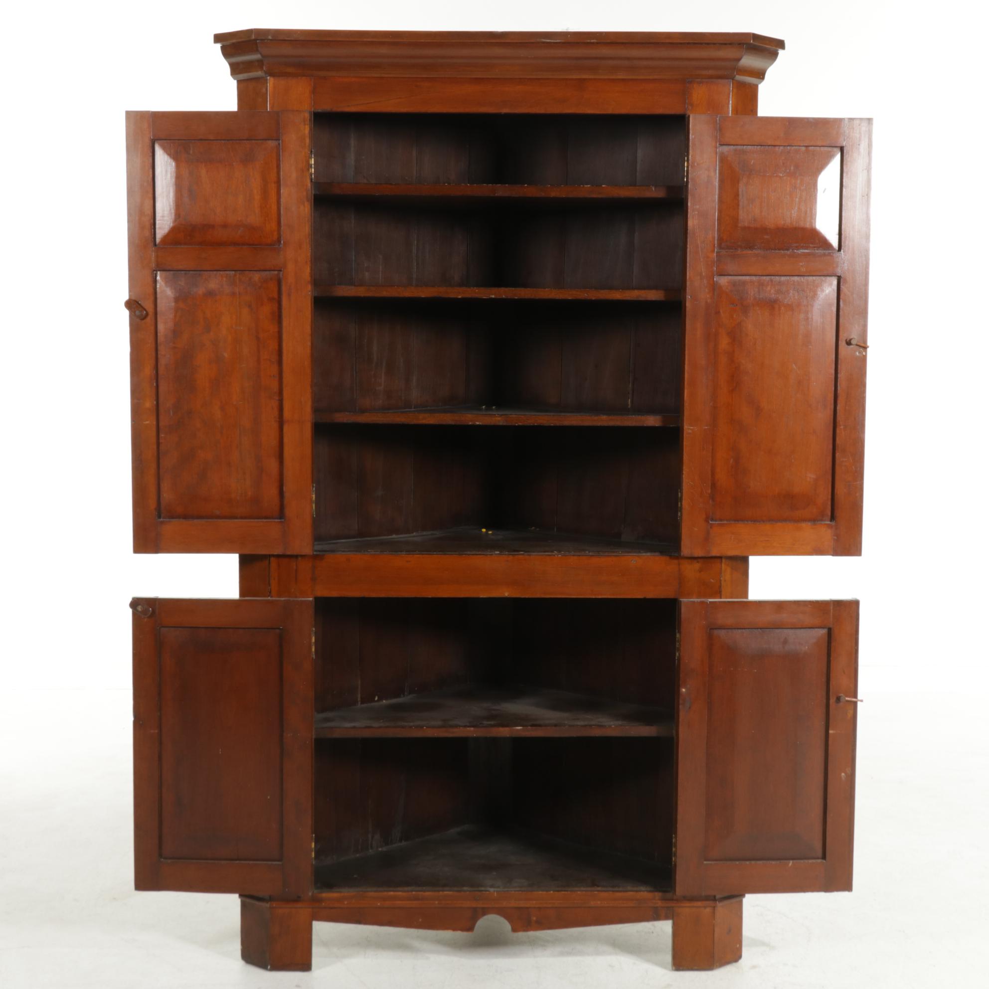 American Primitive Walnut Corner Cupboard, Mid-19th Century | EBTH