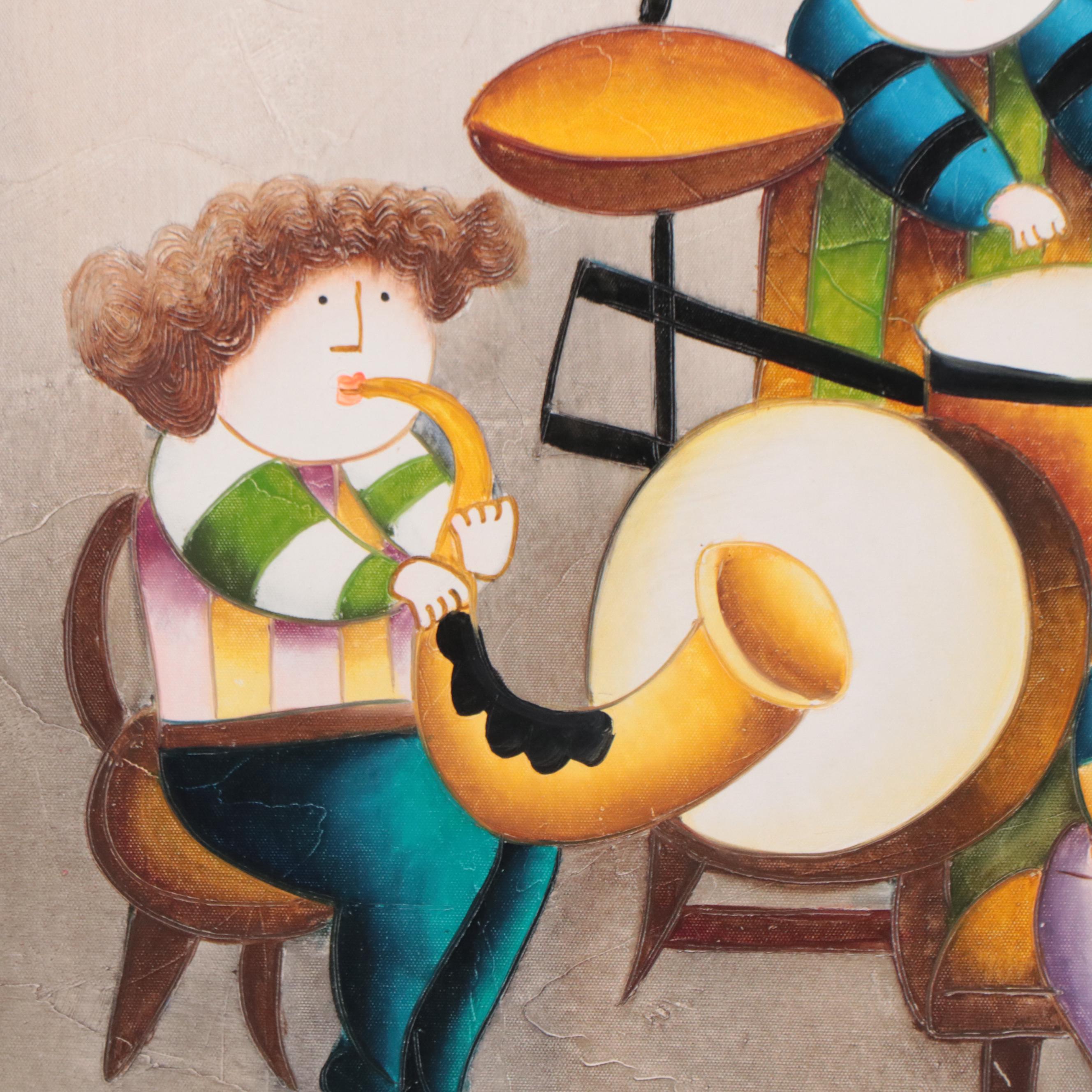 Joyce Roybal Oil Painting of Musicians | EBTH