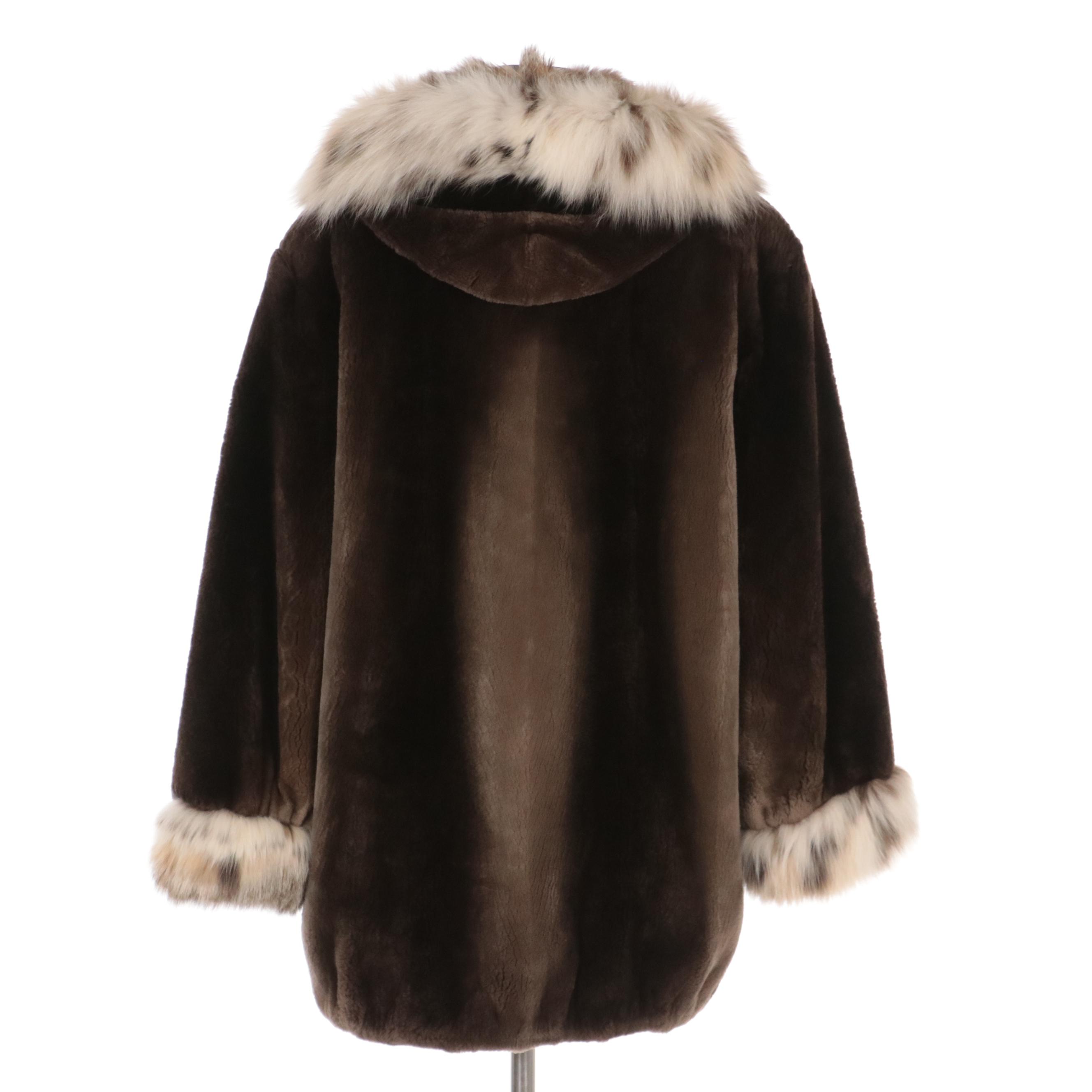 Sheared Beaver Fur Parka with Bobcat Fur Trim by Argiriou Furs for Geno ...