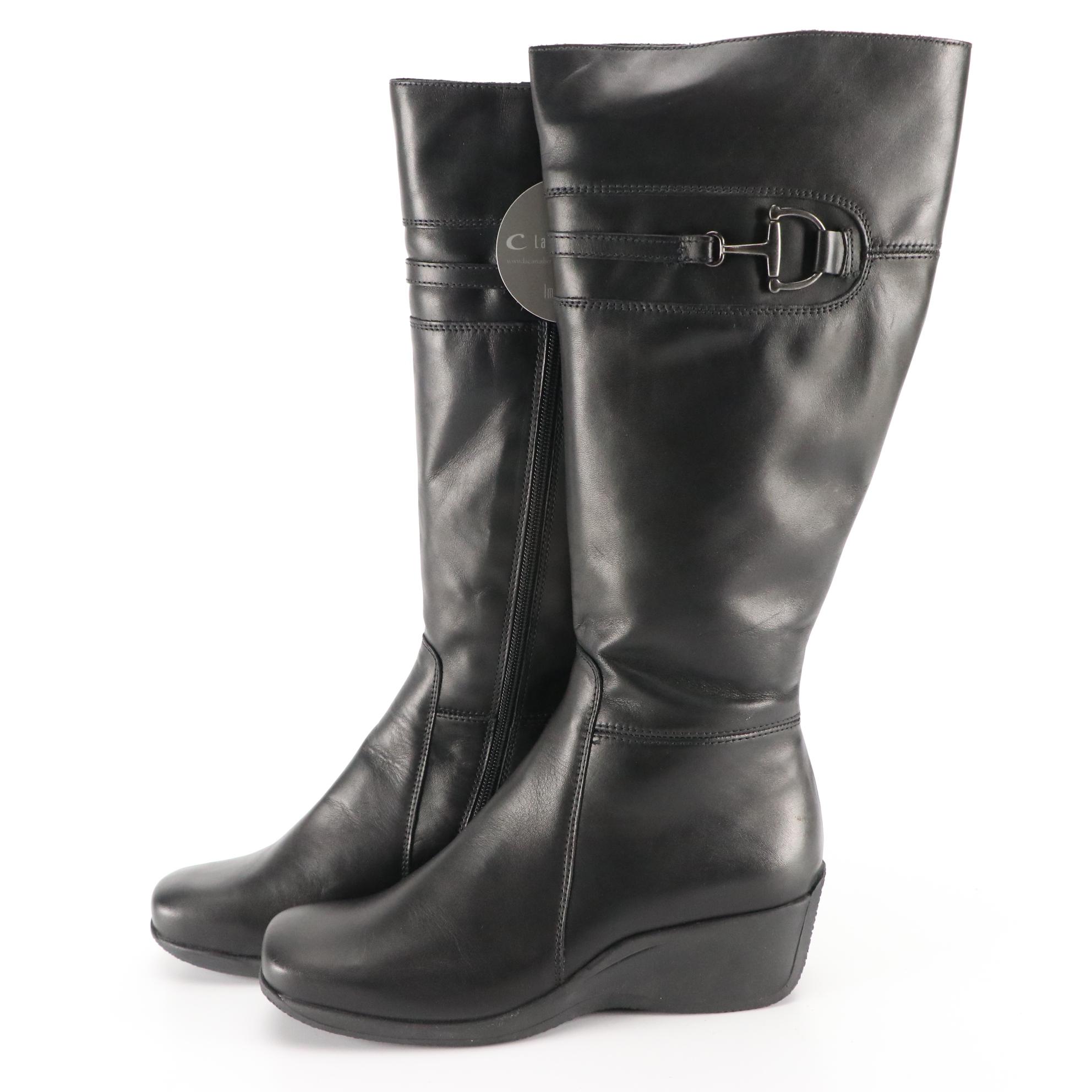 La Canadienne Fidelity Knee High Wedge Boots in Black Leather, with Box ...