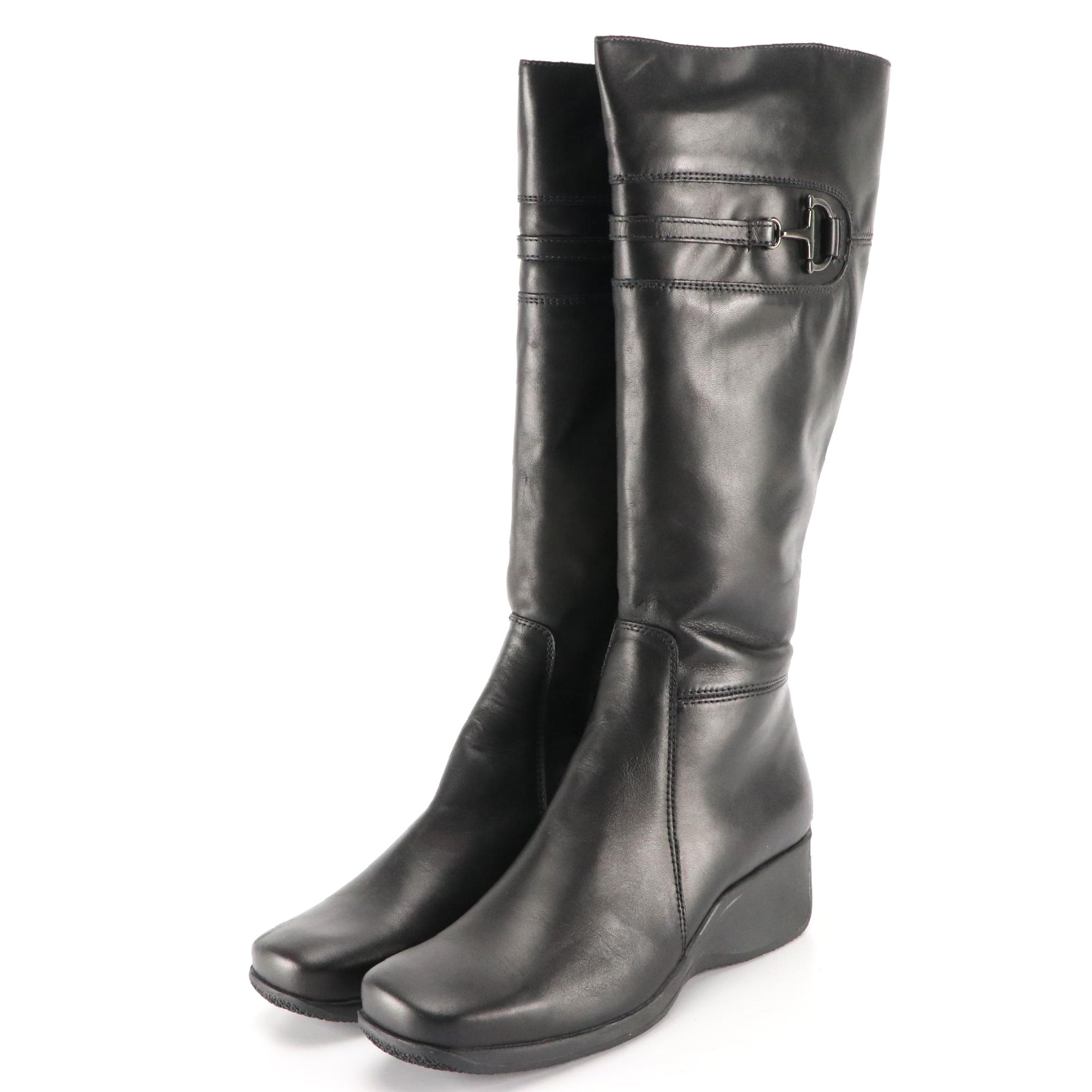 La Canadienne Fidelity Knee High Wedge Boots in Black Leather, with Box ...