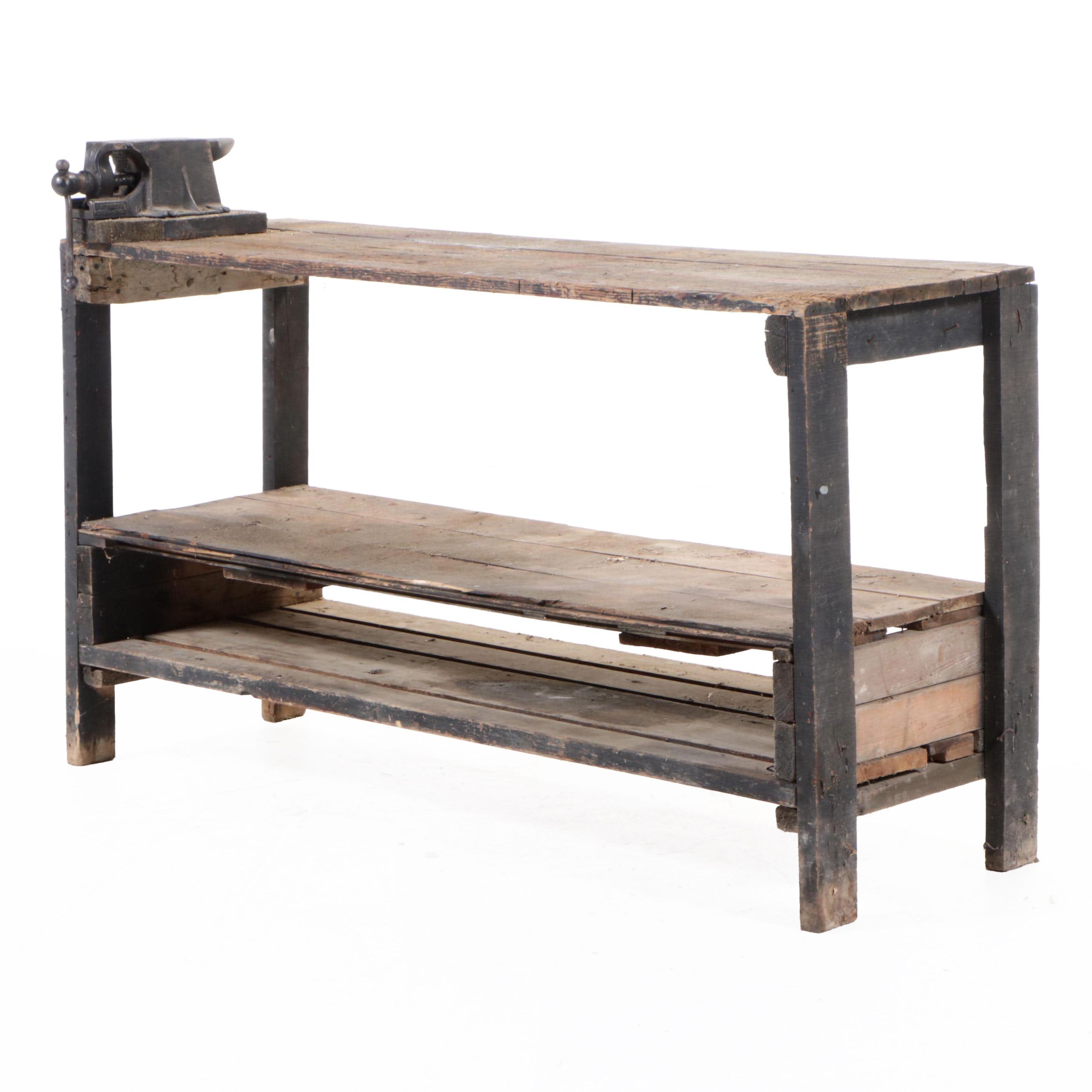 Handmade Wooden Work Bench with Vise | EBTH