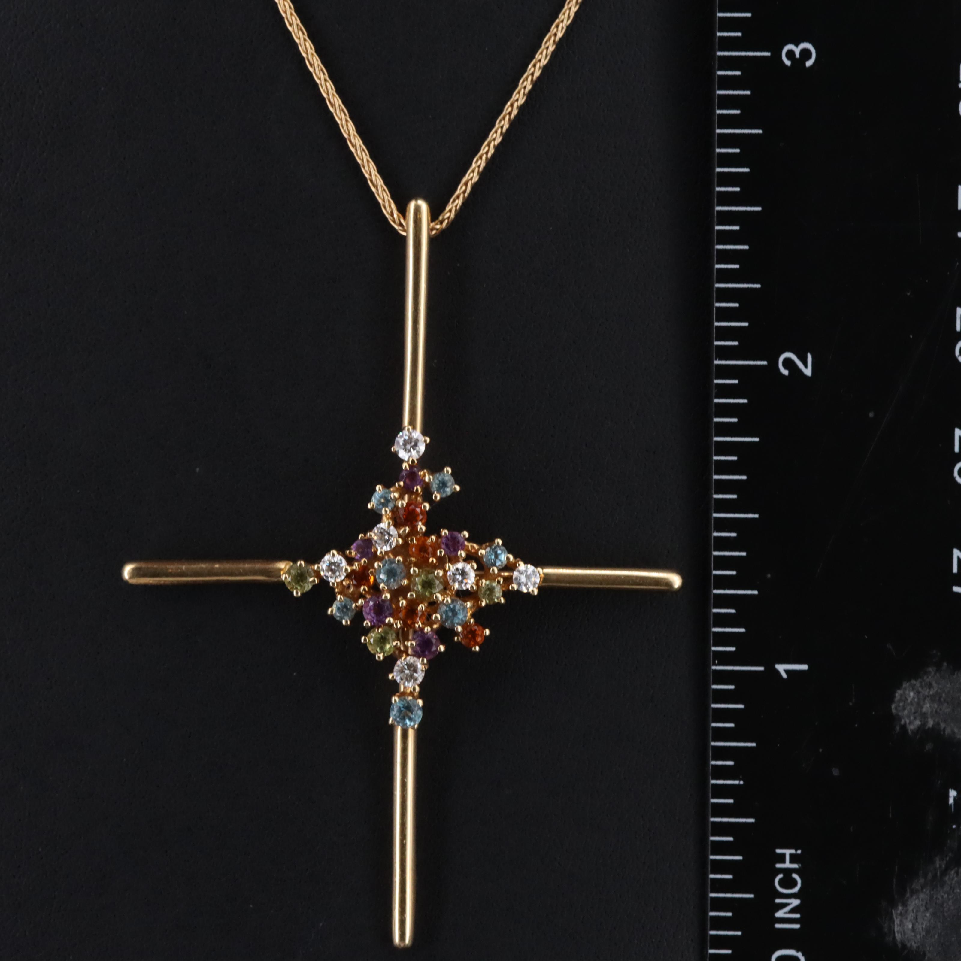 18K Diamond and Gemstone Cross Necklace | EBTH