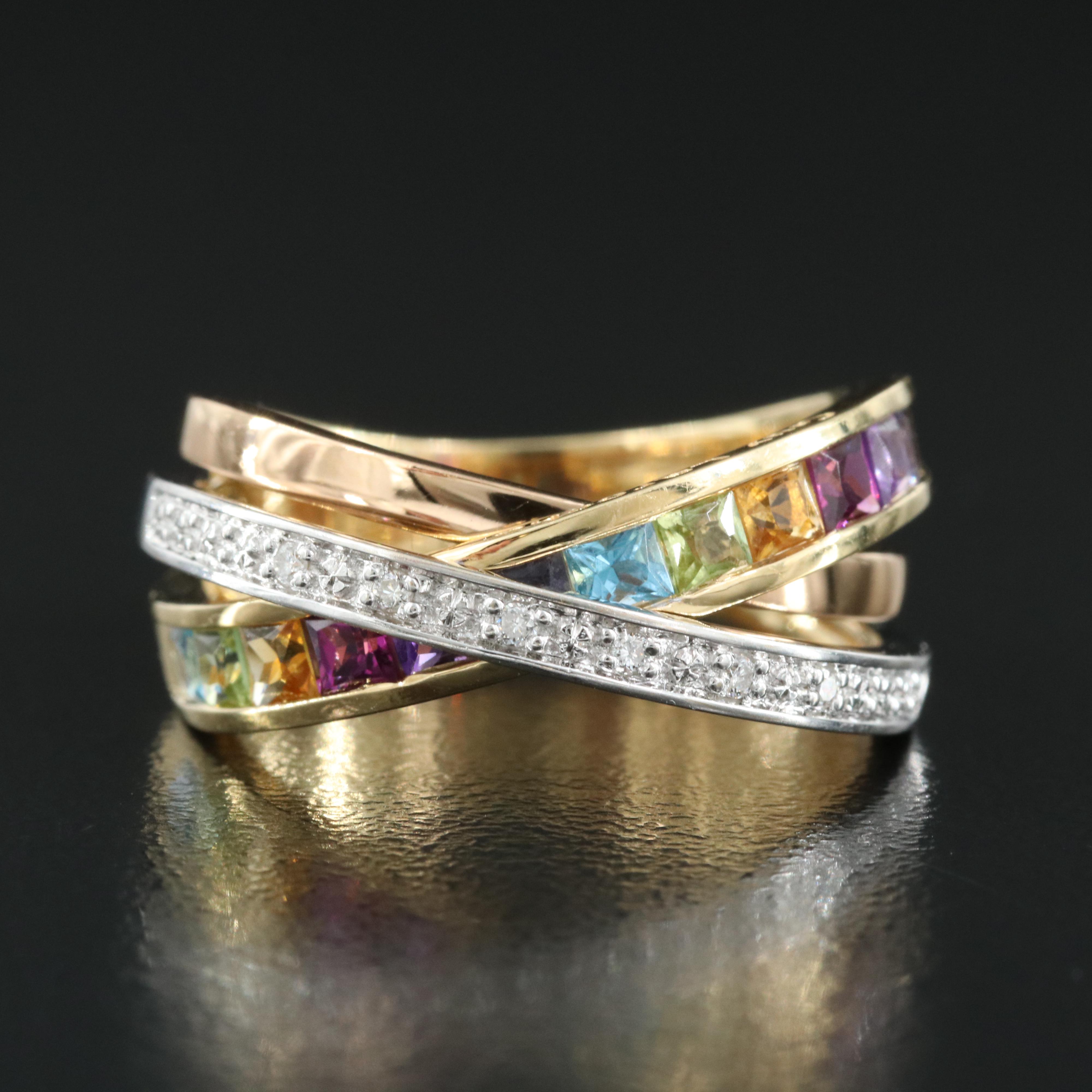 Guy Laroche 18K Two-Tone Gemstone Crossover Ring | EBTH