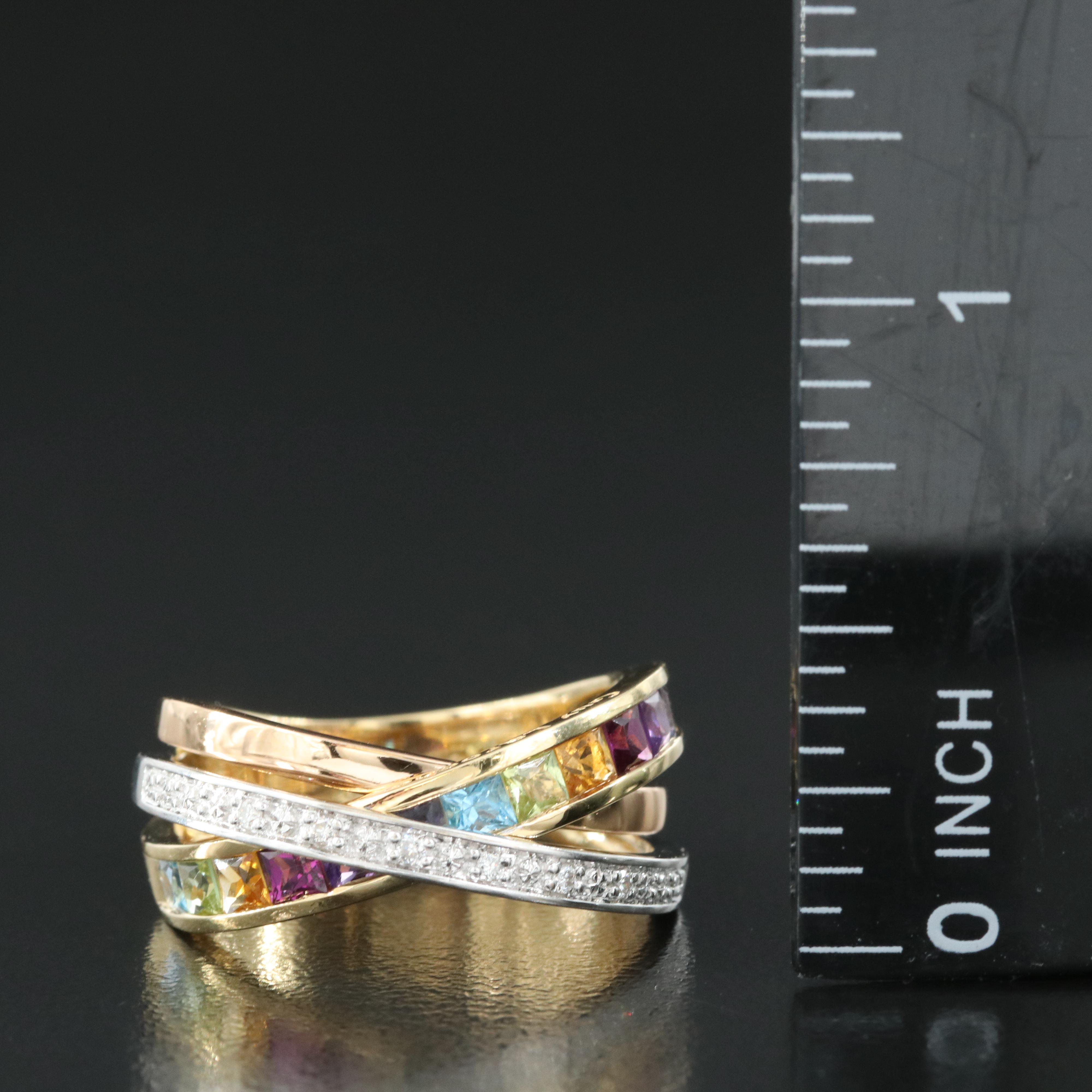 Guy Laroche 18K Two-Tone Gemstone Crossover Ring | EBTH