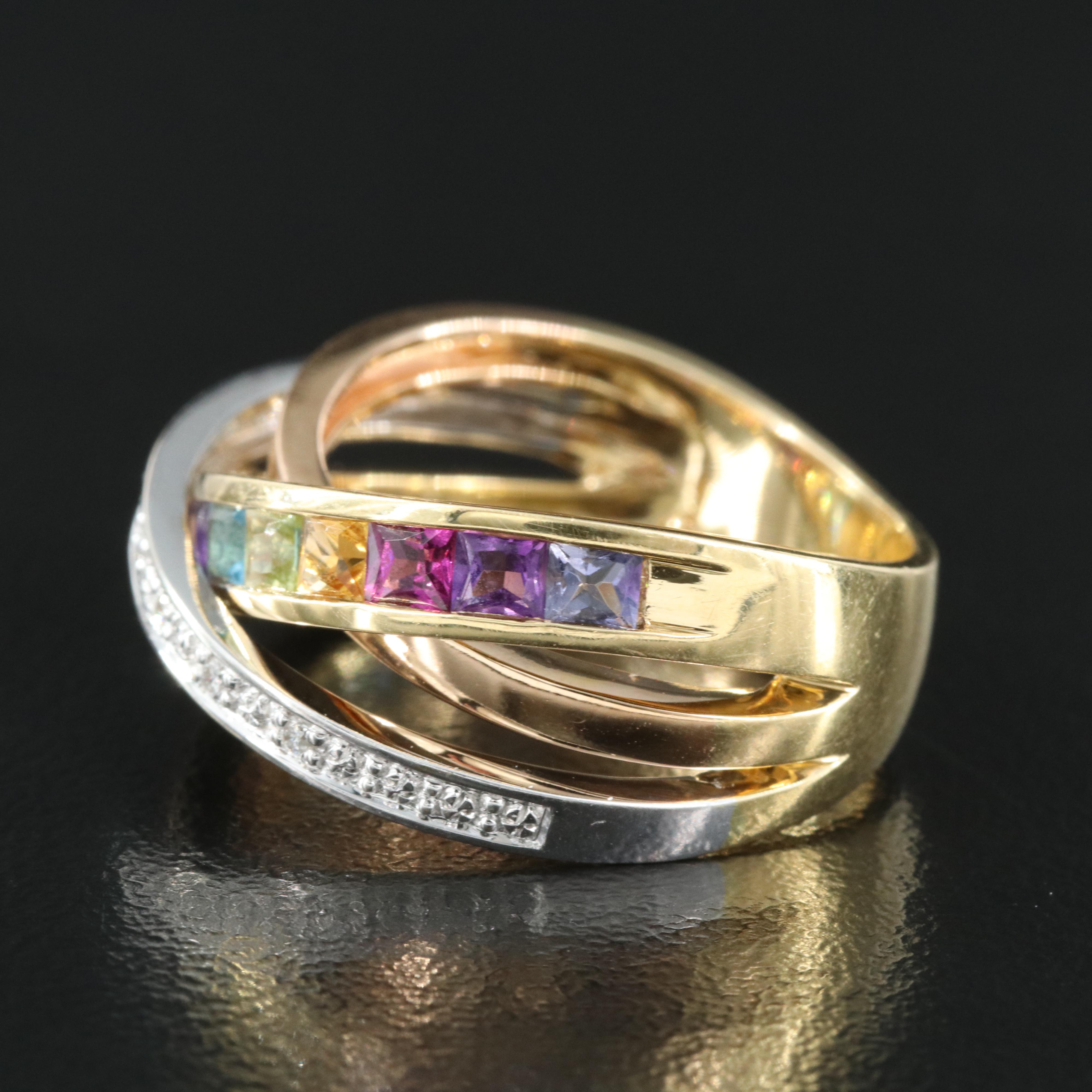 Guy Laroche 18K Two-Tone Gemstone Crossover Ring | EBTH