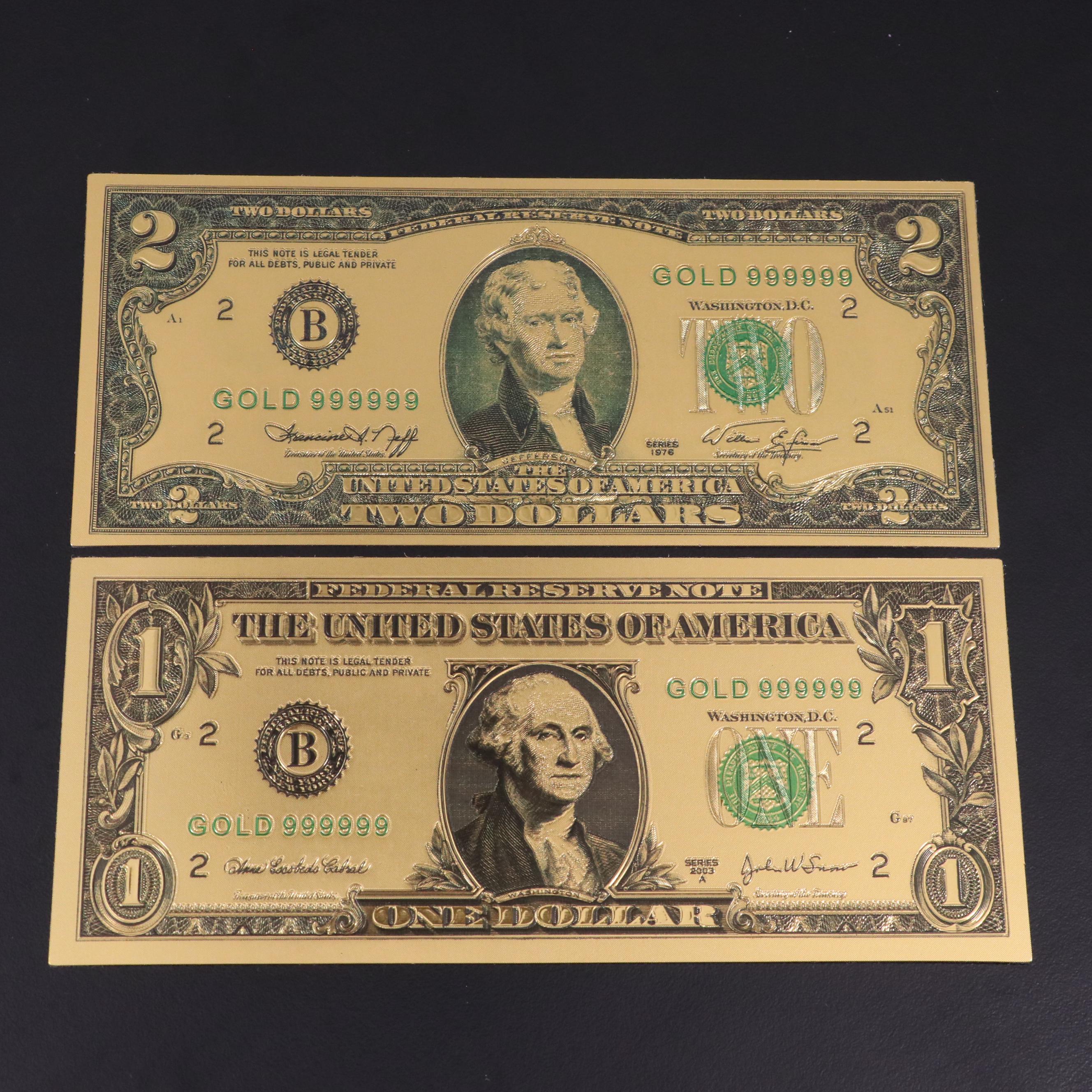 Eight-Piece 24K Gold Foil U.S. Banknotes Replica Set | EBTH