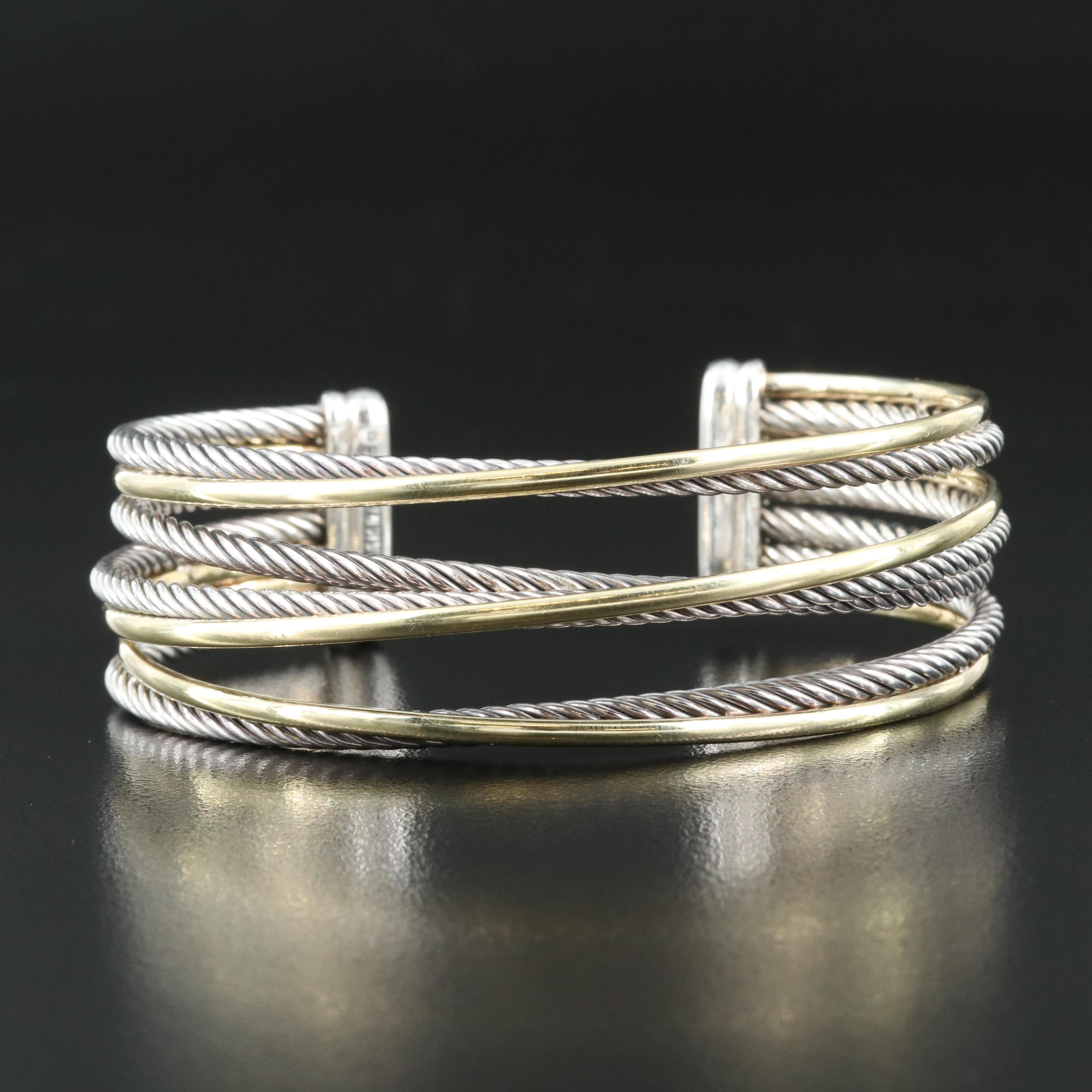 David Yurman "Cable Crossover" Sterling Cuff with 18K Bonded Gold ...