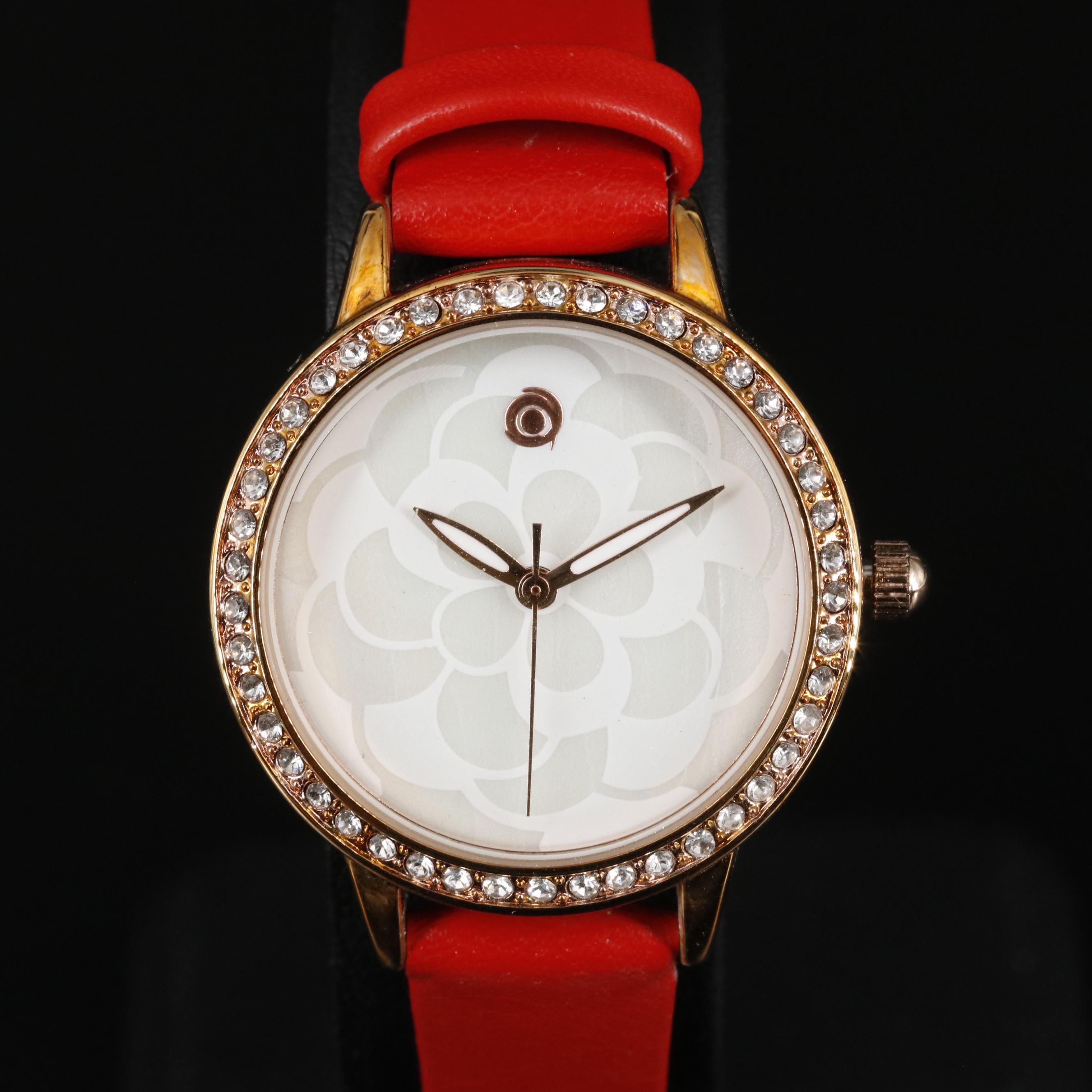 Magnicor Quartz Wristwatch with Rhinestone Bezel and Red Strap | EBTH