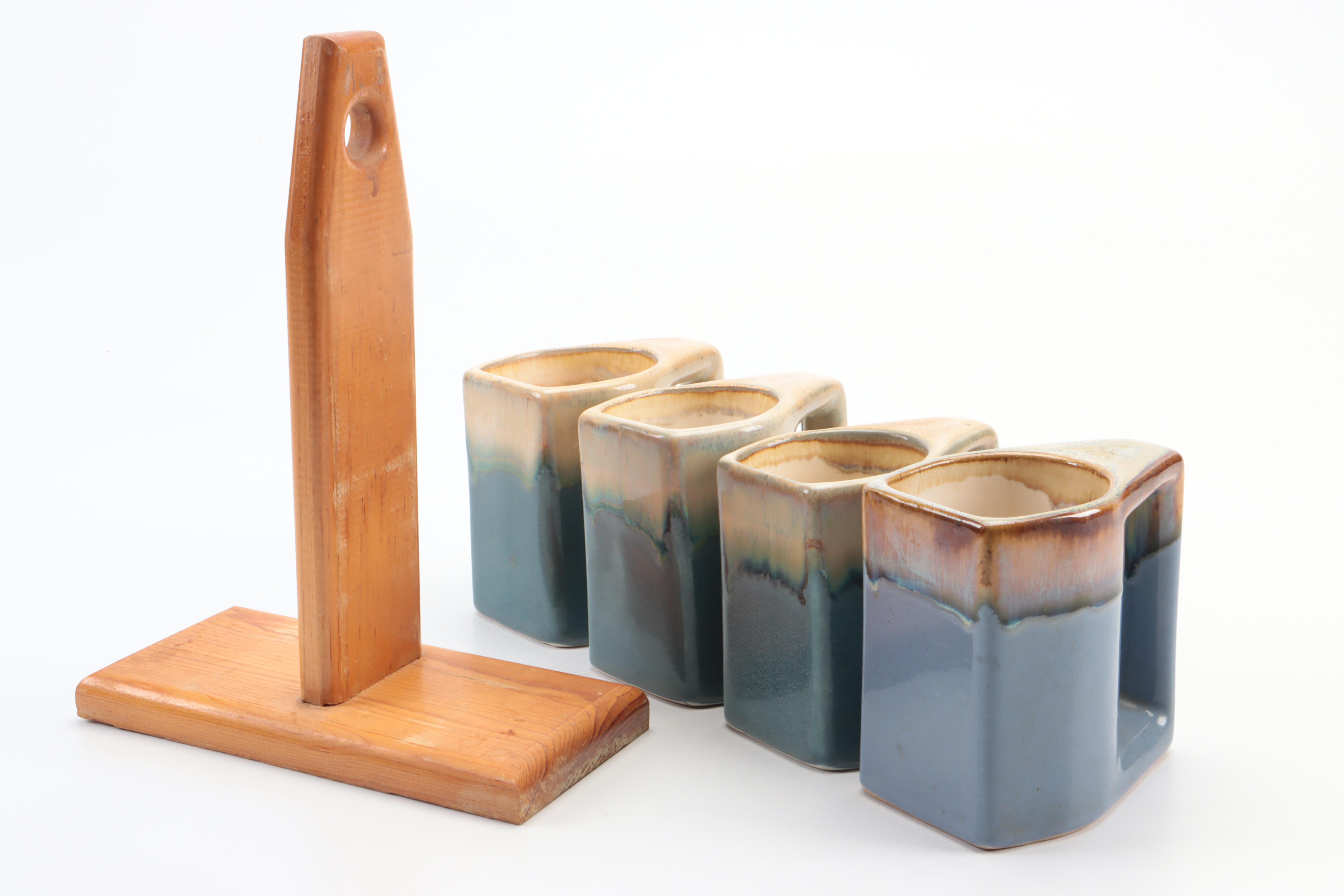 Padilla Stacking Ceramic Mugs and Wooden Stand with Comme Terre Platter ...